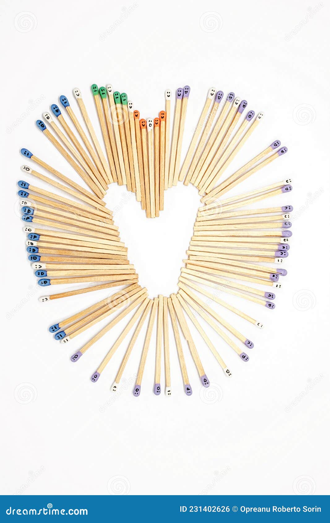 Heart Shape Made of Matchsticks with Faces Painted on the Heads Stock ...