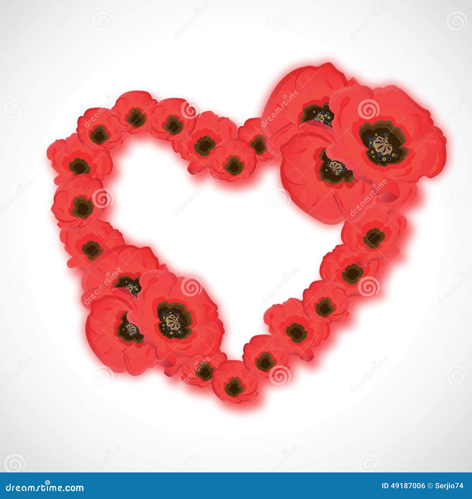 Heart Shape Made from Poppy Flowers on White Background. Stock Vector ...
