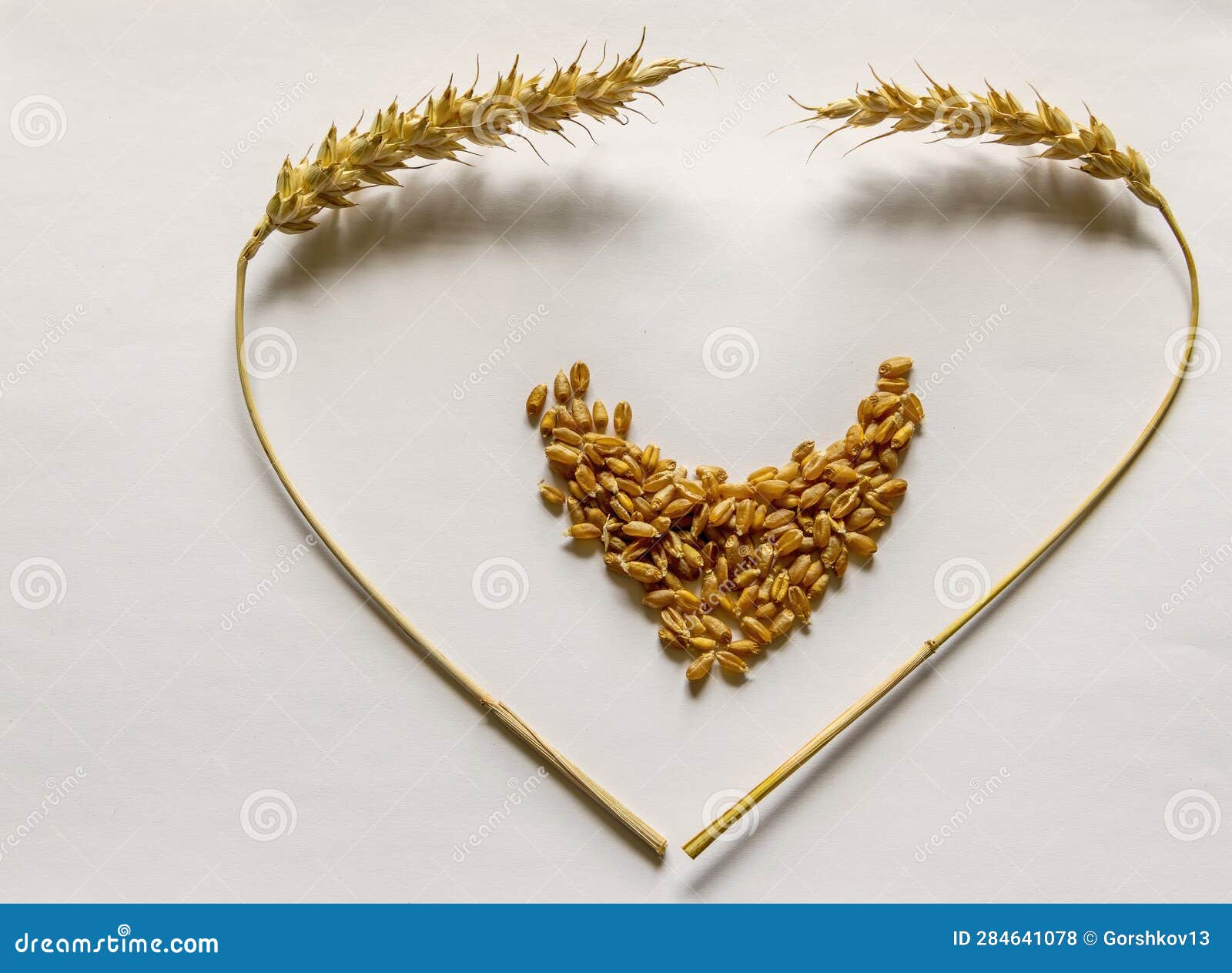Heart Shape Made of Wheat Ears and Pile Grain Stock Photo - Image of ...