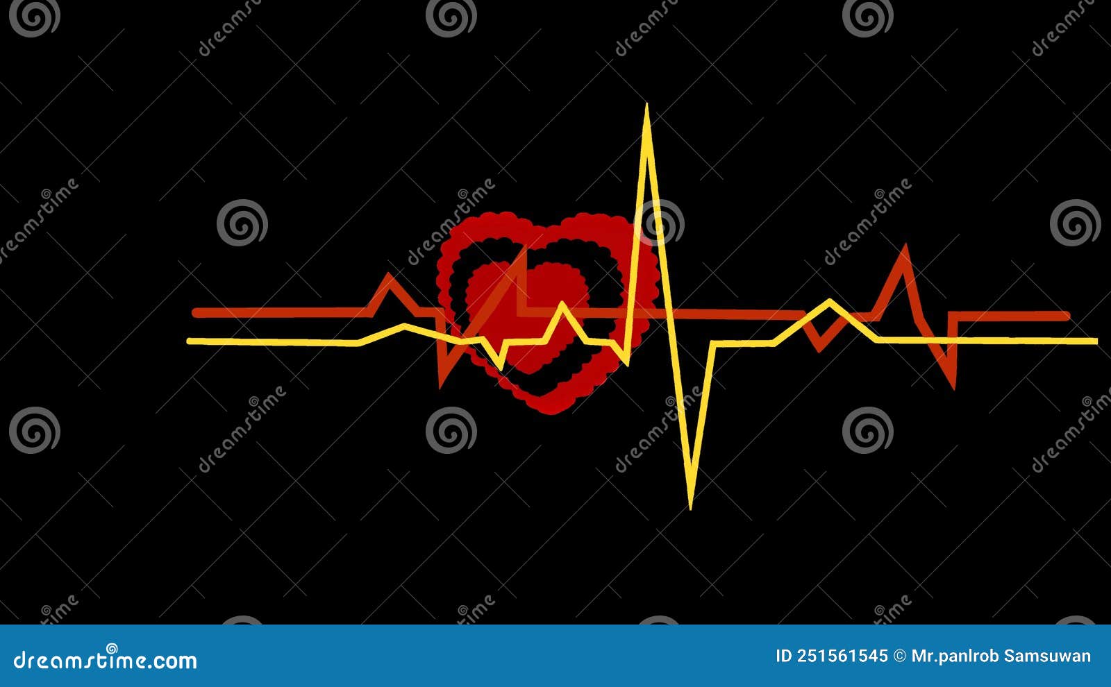 Heart Wave Pattern on Black Background. Stock Illustration ...