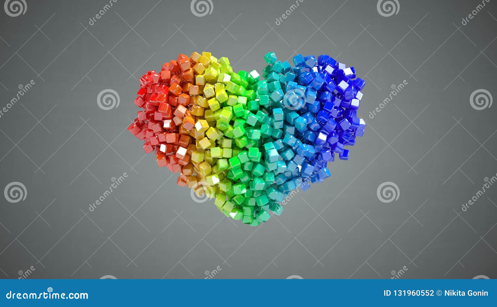 Heart Shape of Multicolored Cubic Particles 3D Render Illustration ...