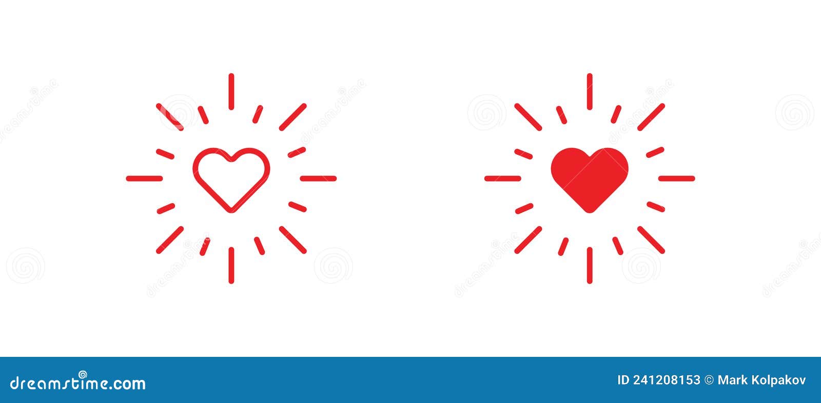 Heart Shape with Rays Red Icon in Flat Style. Isolated Vector Stock ...