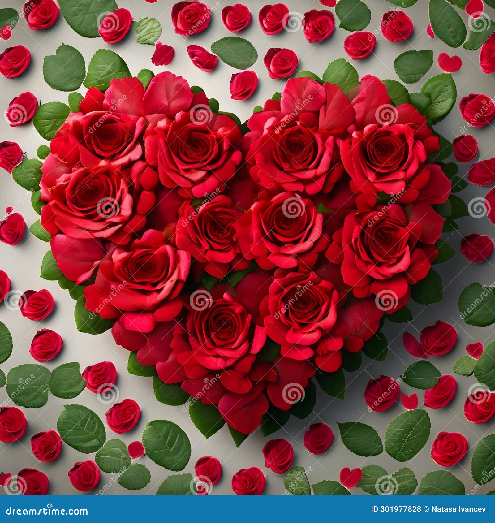 Heart Shape of Red Roses and Leaves Stock Illustration - Illustration ...