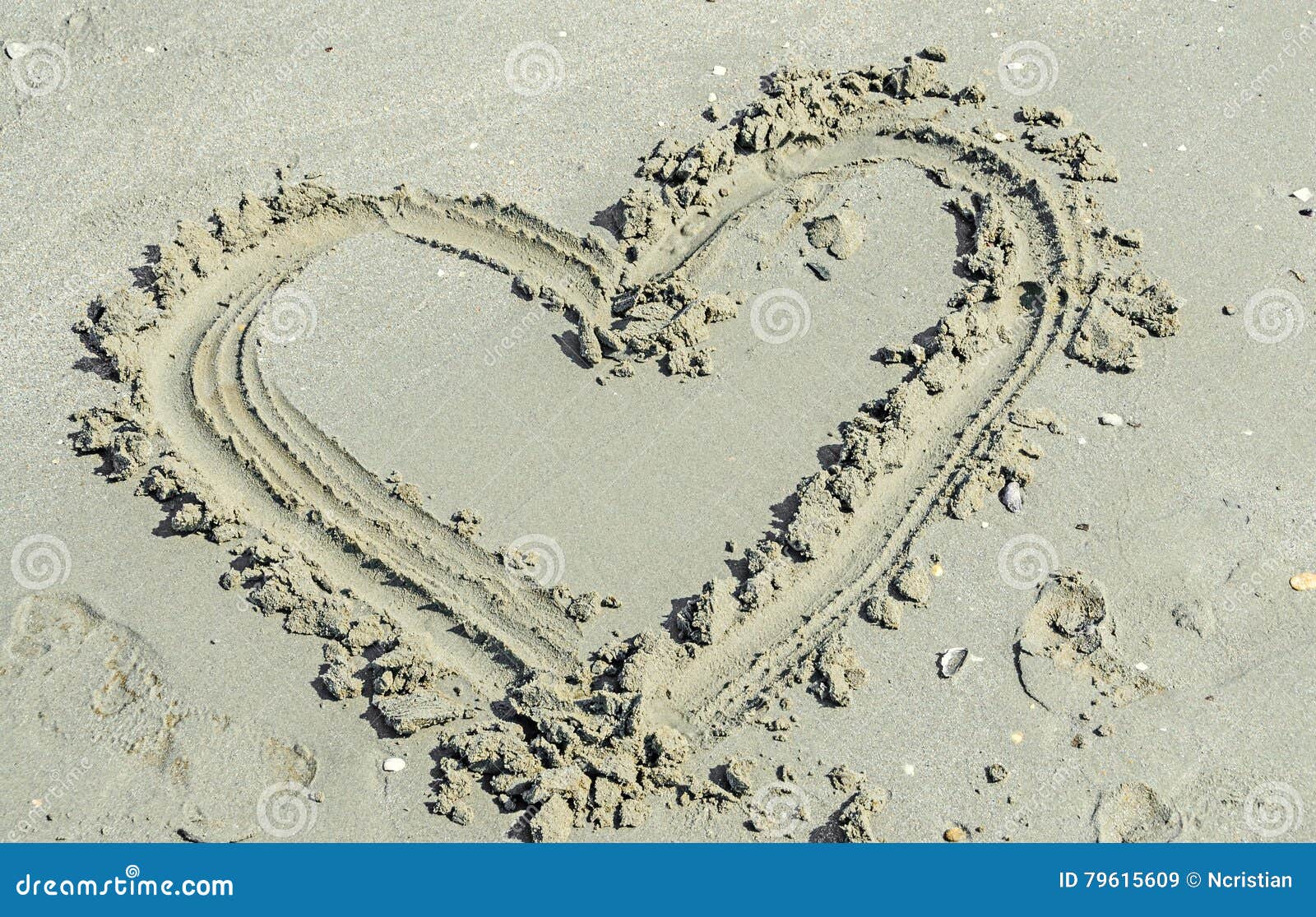 Heart Shape Sand Beach, Seaside with Water and Shells Stock Image ...