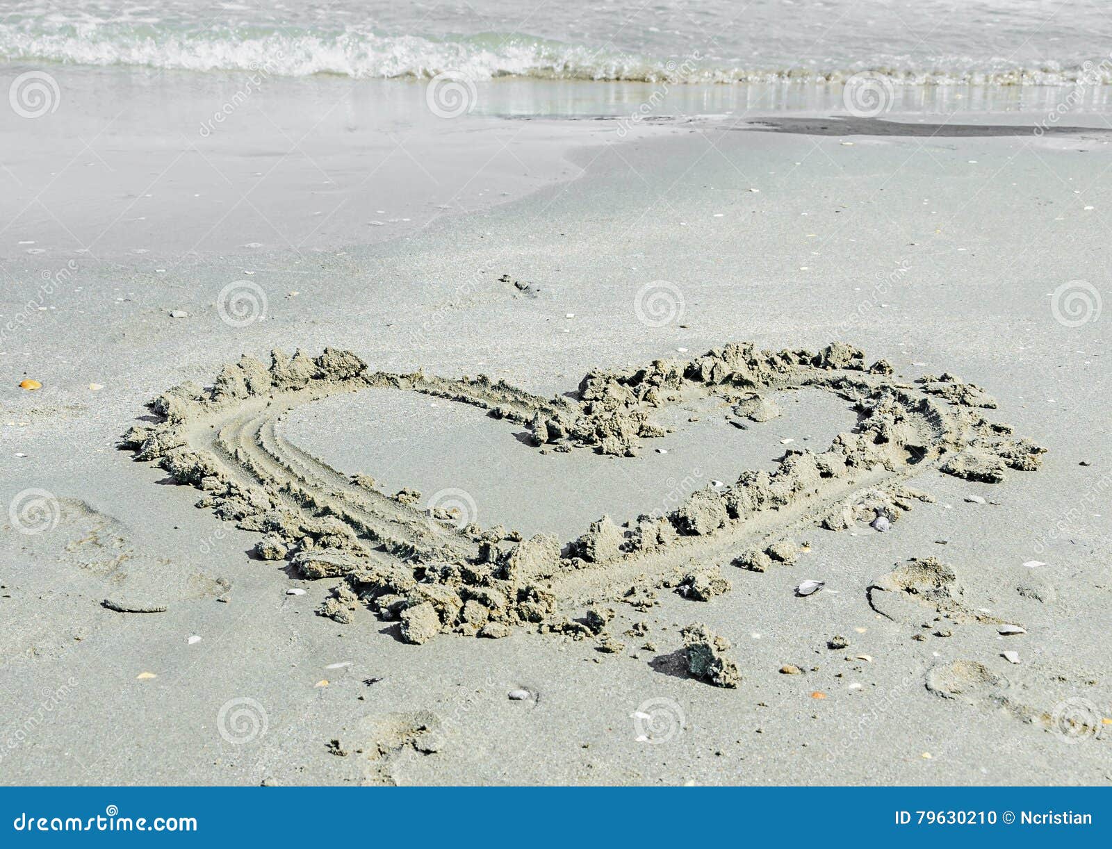 Heart Shape Sand Beach, Seaside with Water and Shells Stock Photo ...