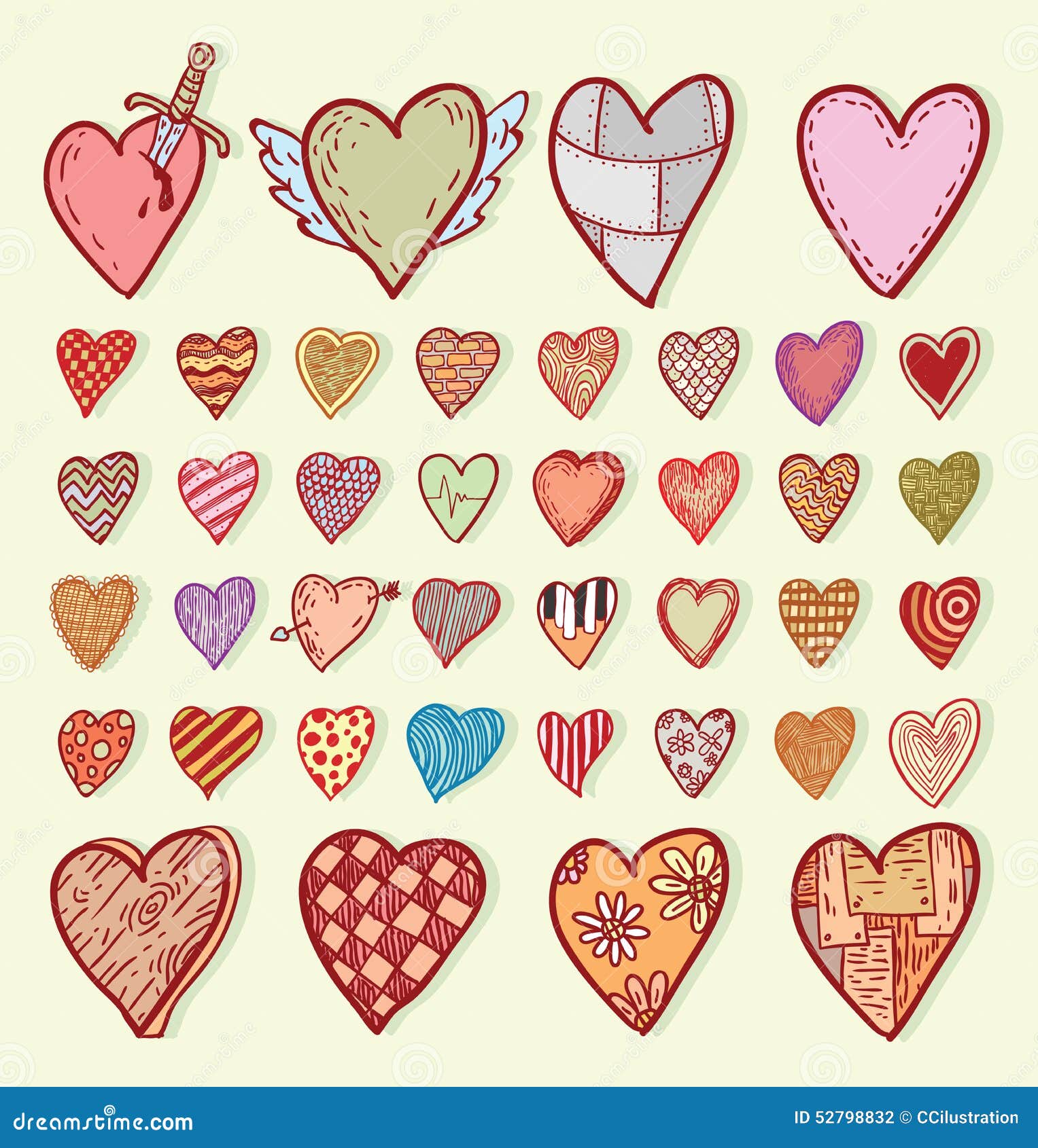 Heart Shape Set Doodle, Hand Drawn. Stock Vector - Illustration of ...