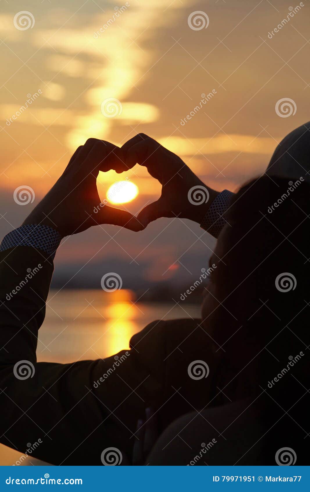 Heart Shape Silhouette on Sunset. Stock Image - Image of nature, female ...