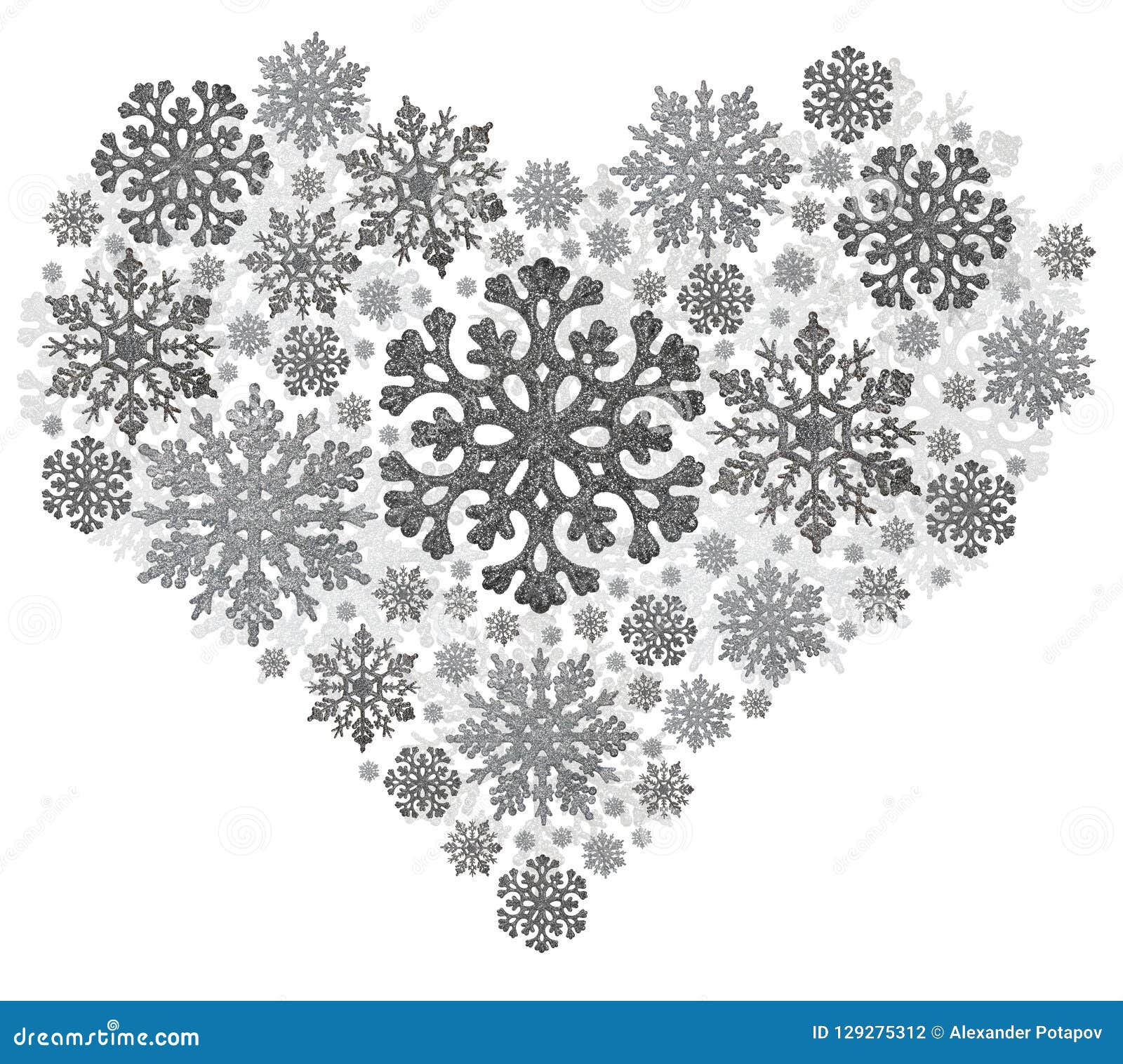 Heart Shape from Silver Snowflakes on White Stock Photo - Image of ...