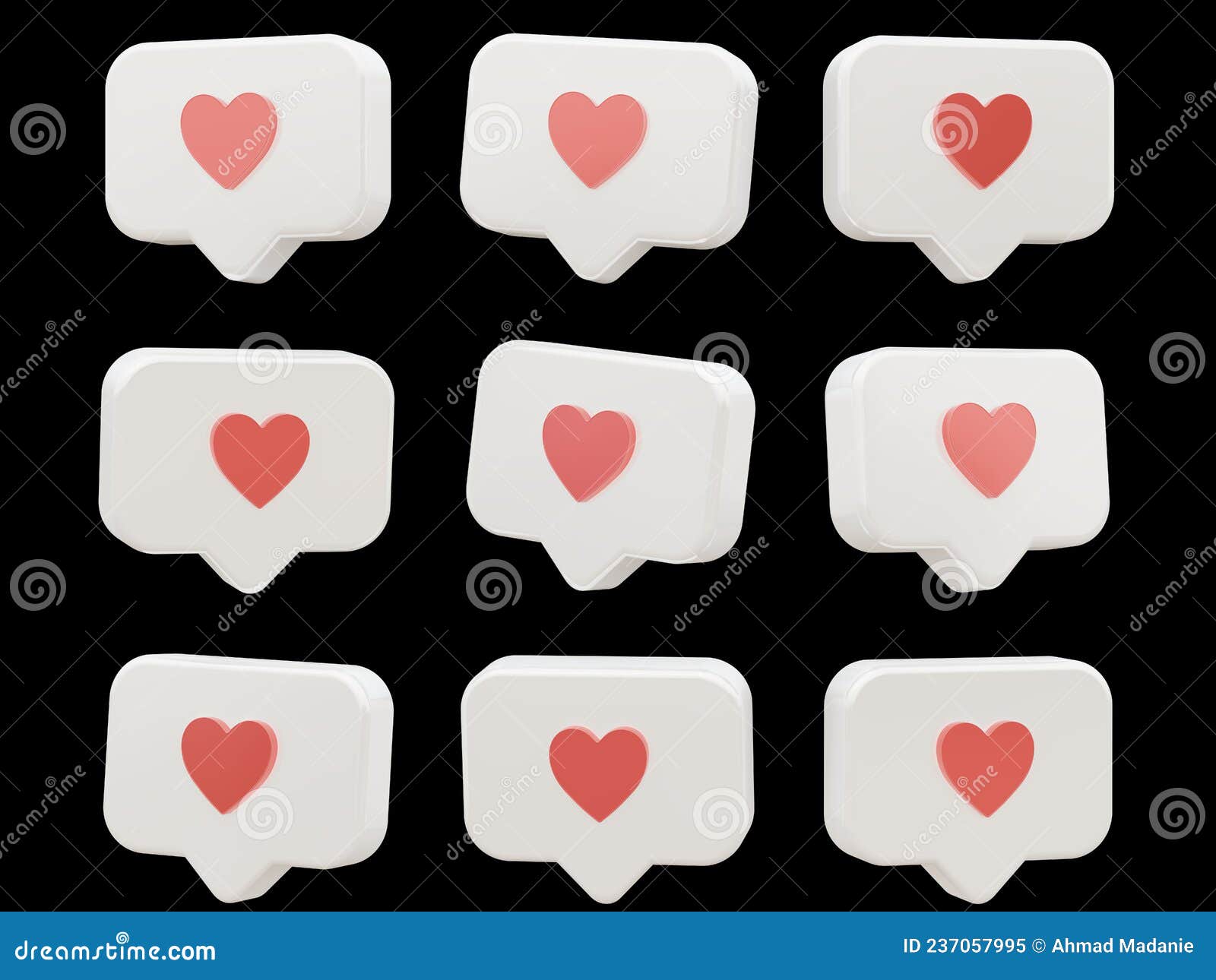 Heart Shape Social Media Notification Icon in Speech Bubbles 3d ...