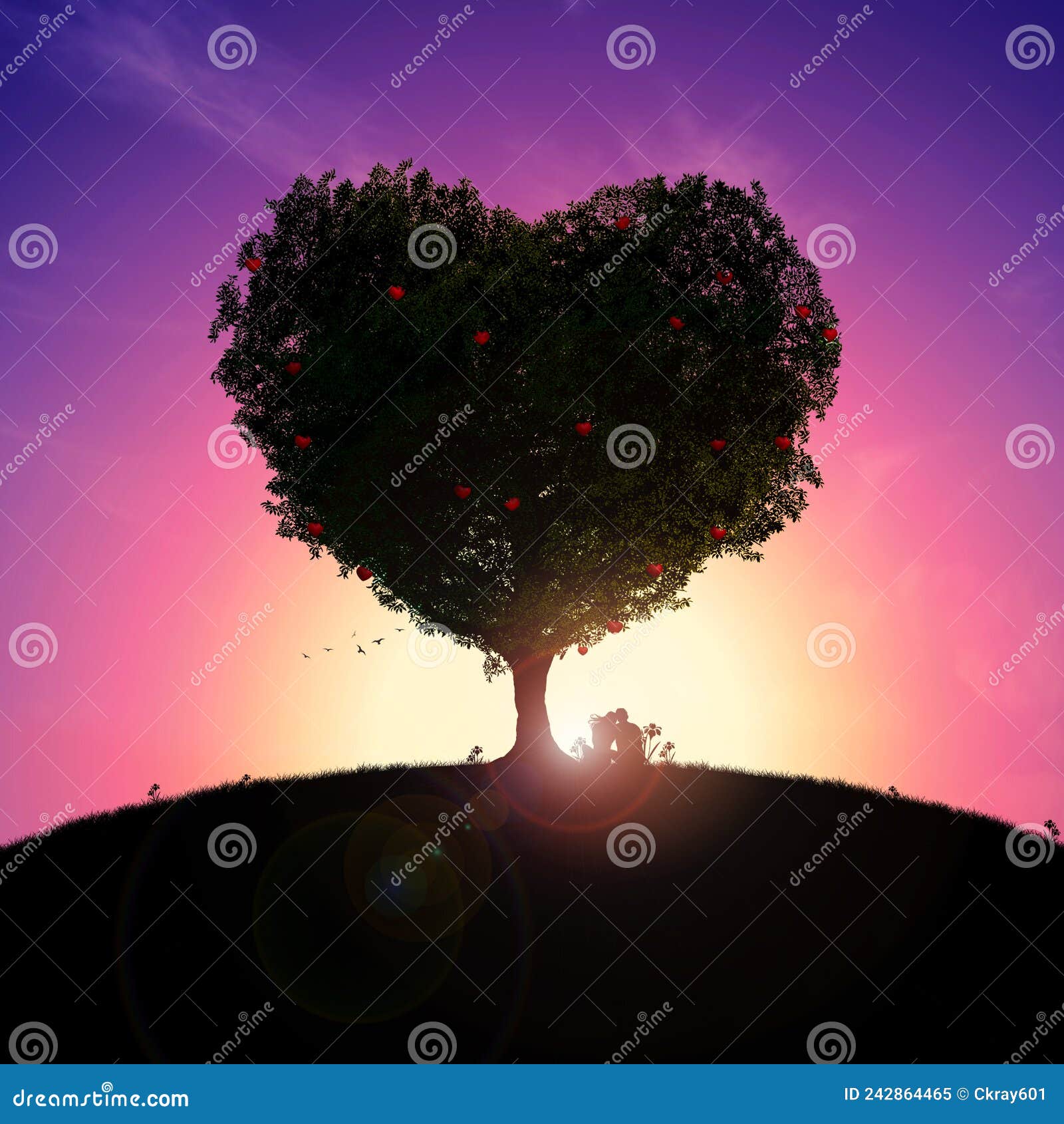 Heart Shape Tree and Couple Sitting Stock Image - Image of poster ...