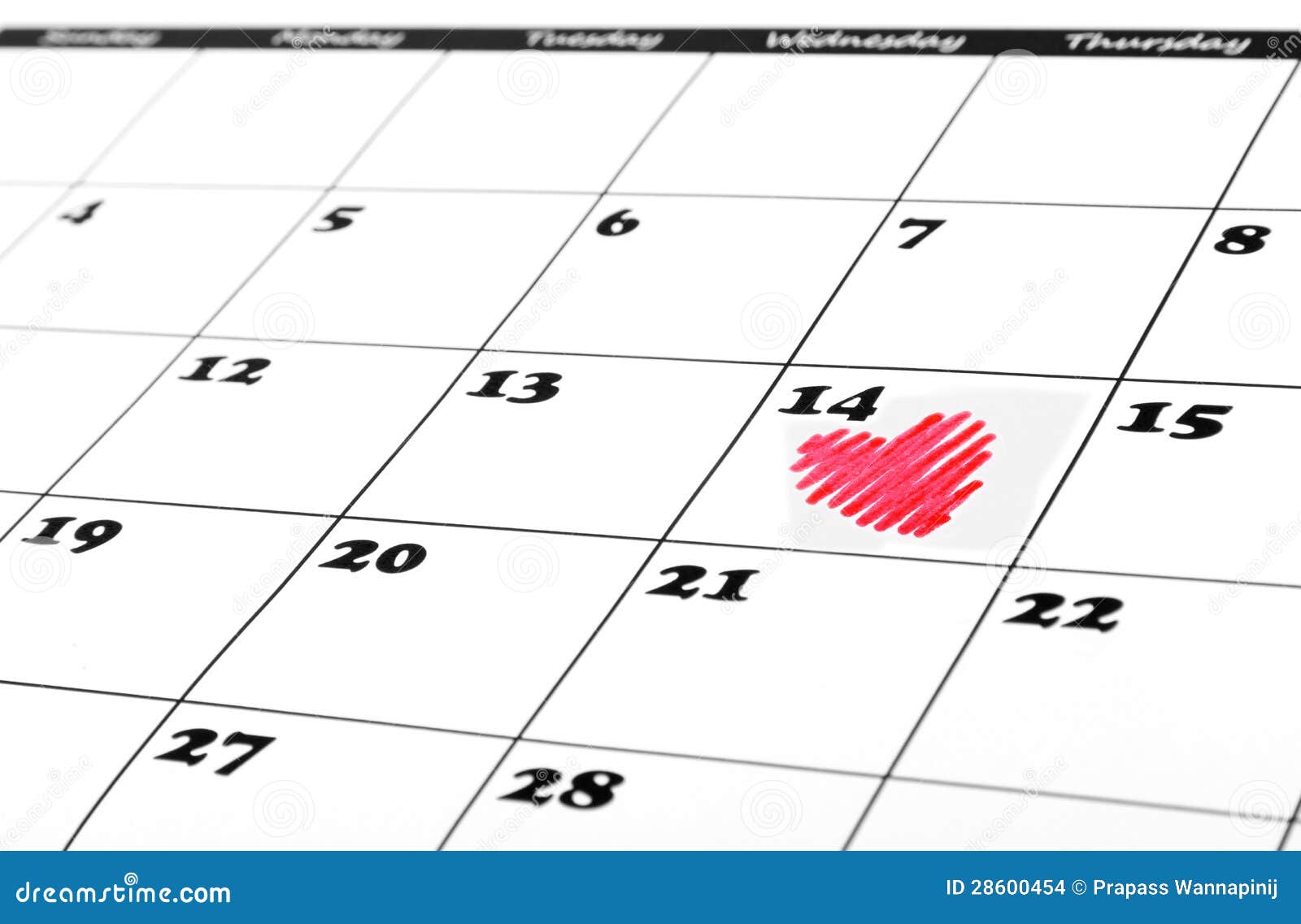 Heart Shape on Valentine Day Calendar Stock Photo - Image of heart ...