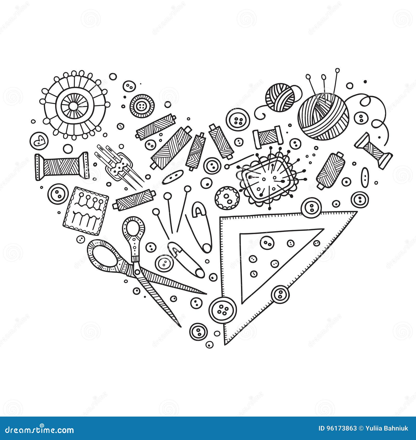 Heart Shape Vector Set of Sewing Tools. Stock Vector - Illustration of ...