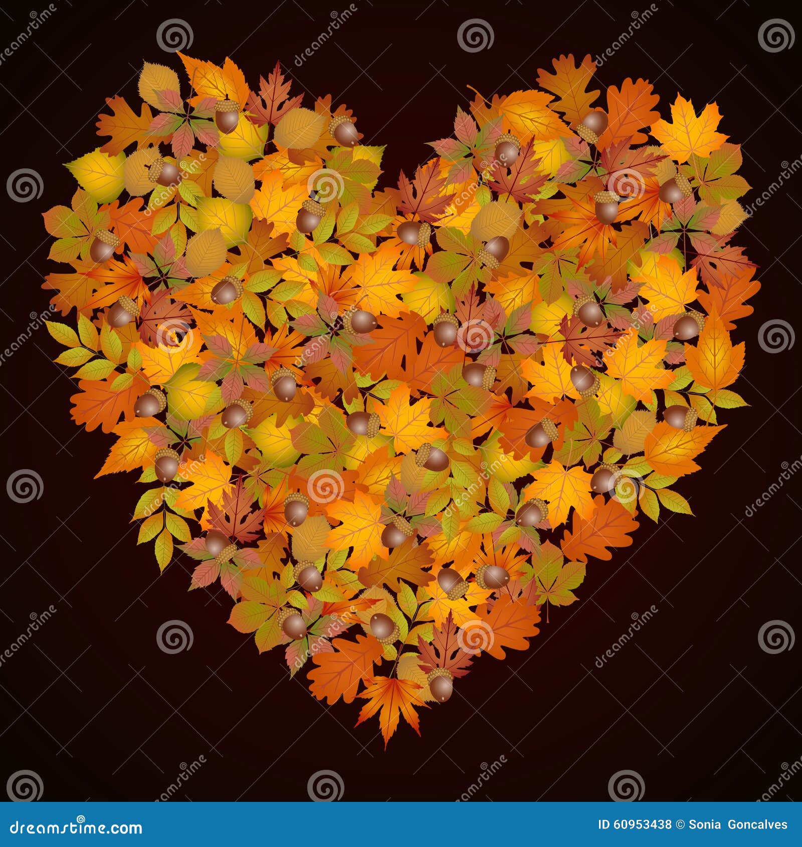 Heart Shaped Autumn Leaves Background Stock Vector - Illustration of ...