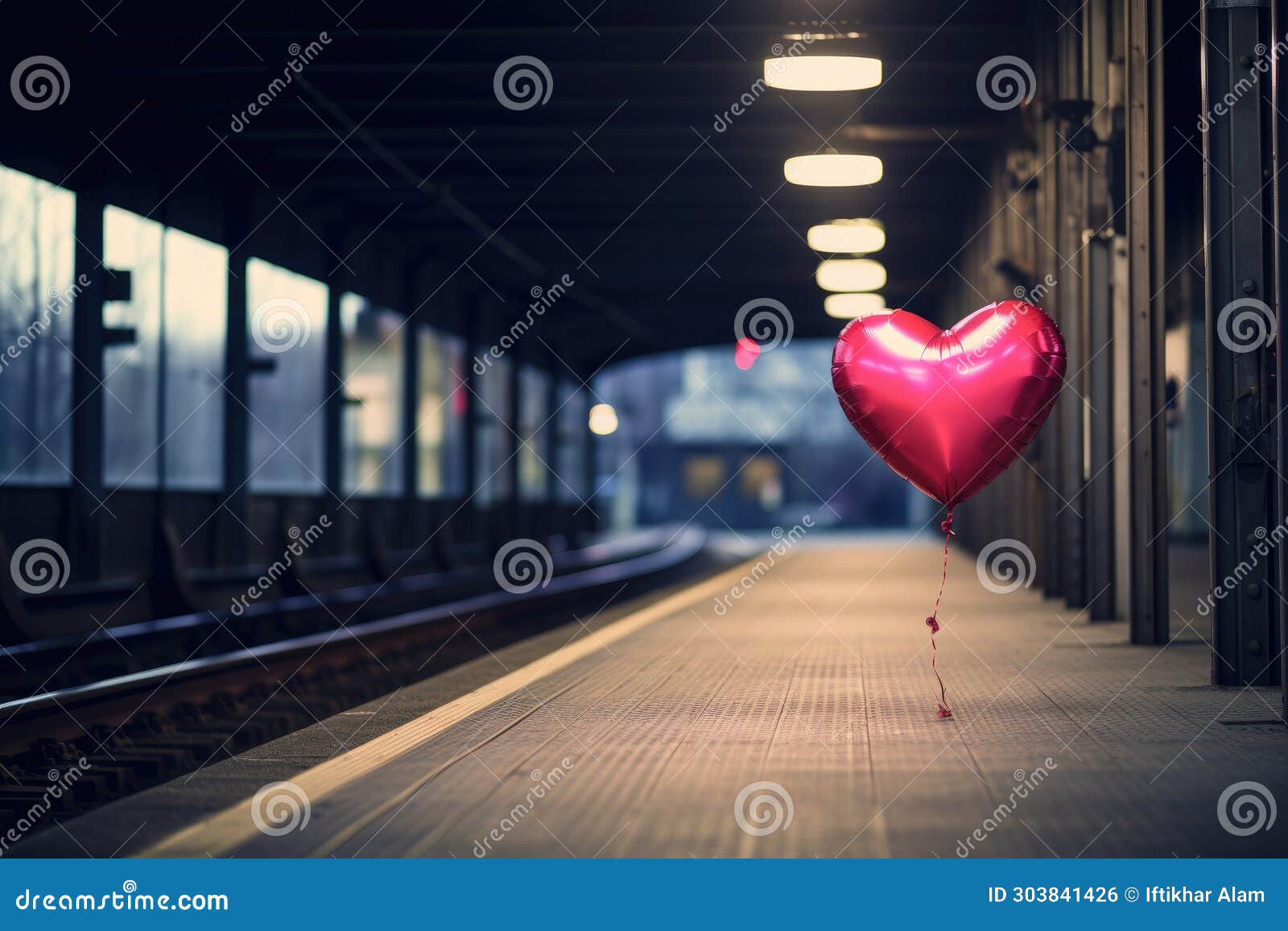 A Heart Shaped Balloon Sits Peacefully On The Side Of A Bustling Train ...