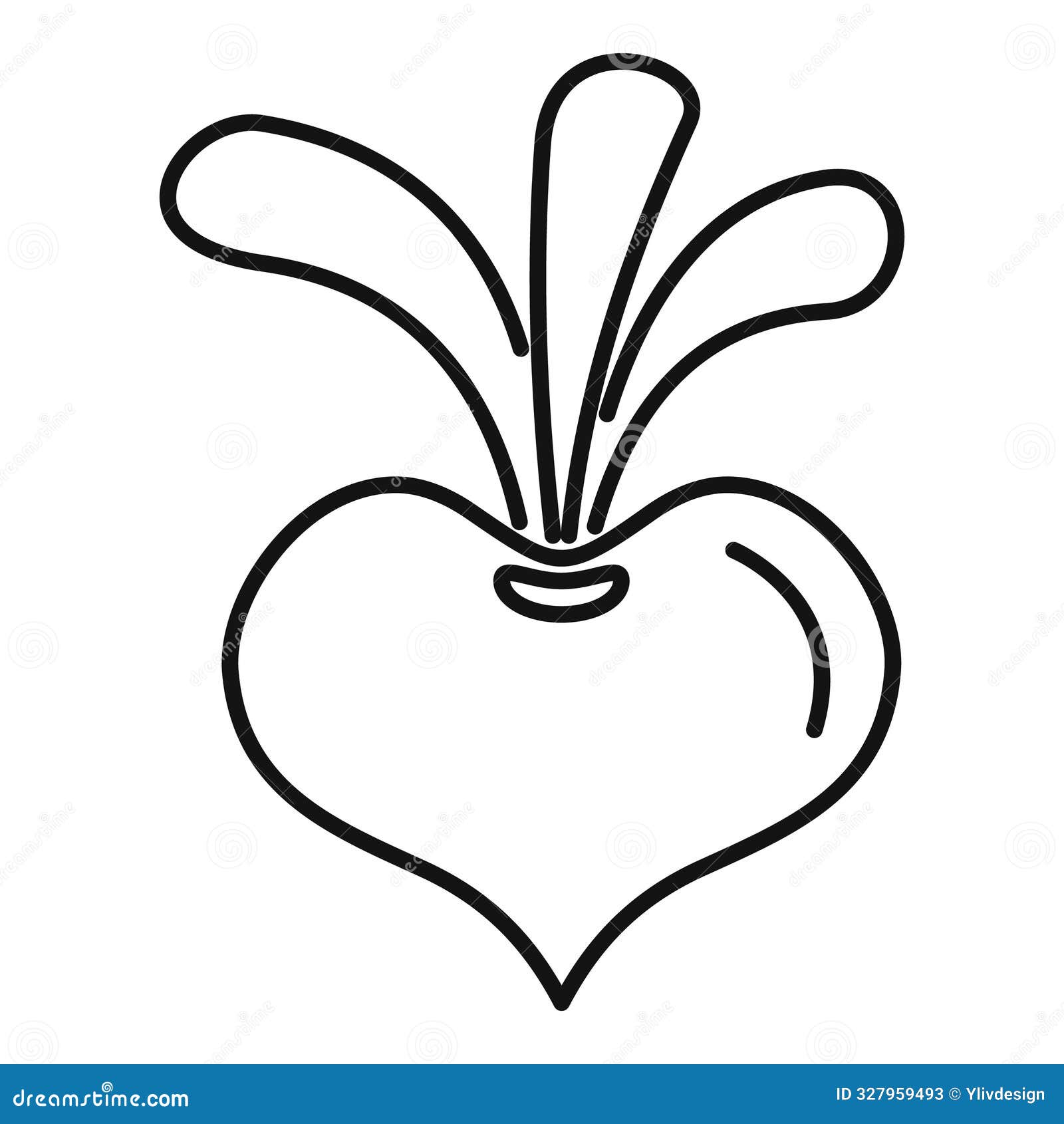 Heart Shaped Beetroot Growing with Leaves Line Art Drawing Stock ...