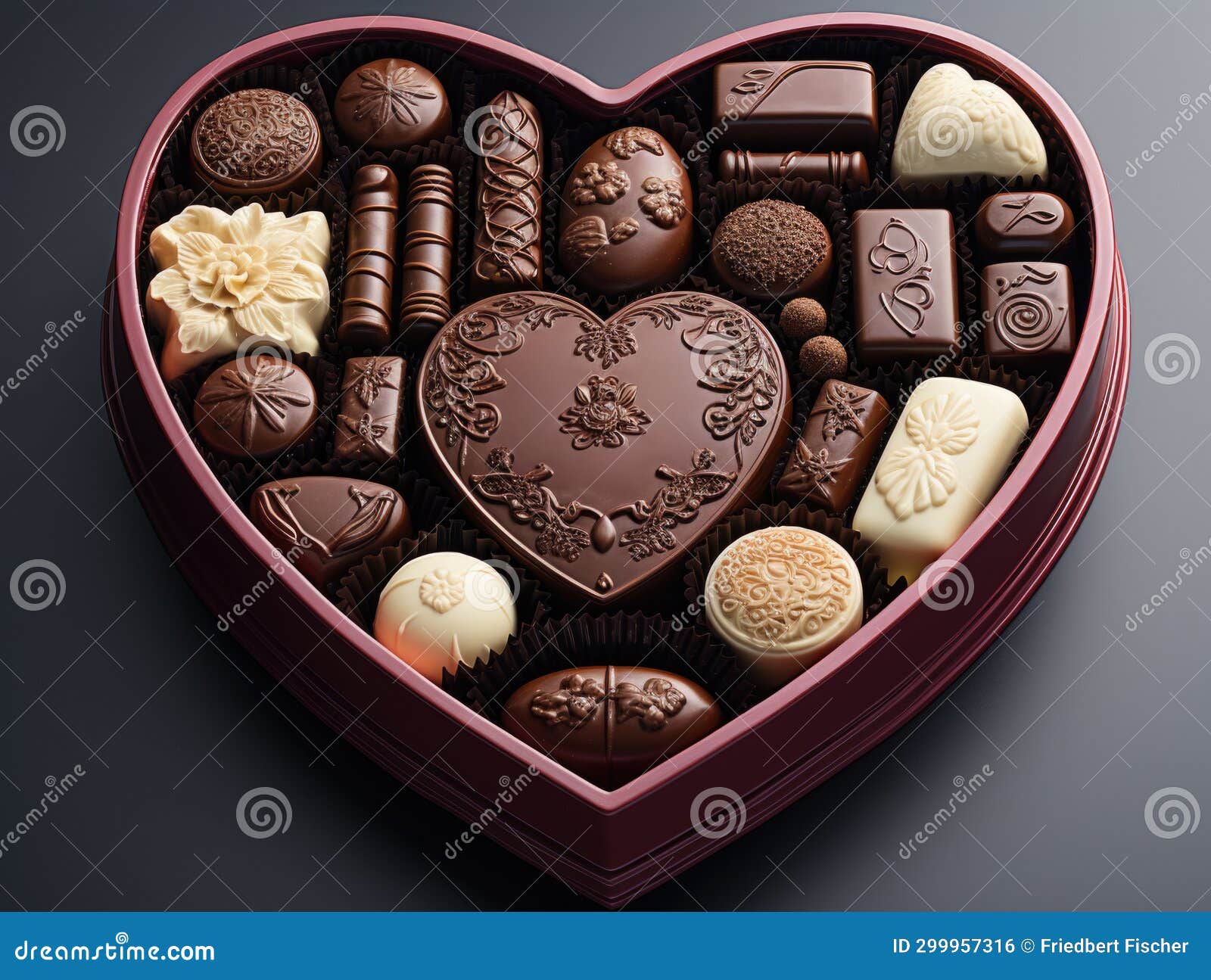 A Heart Shaped Box Filled with Assorted Chocolates Stock Photo - Image ...