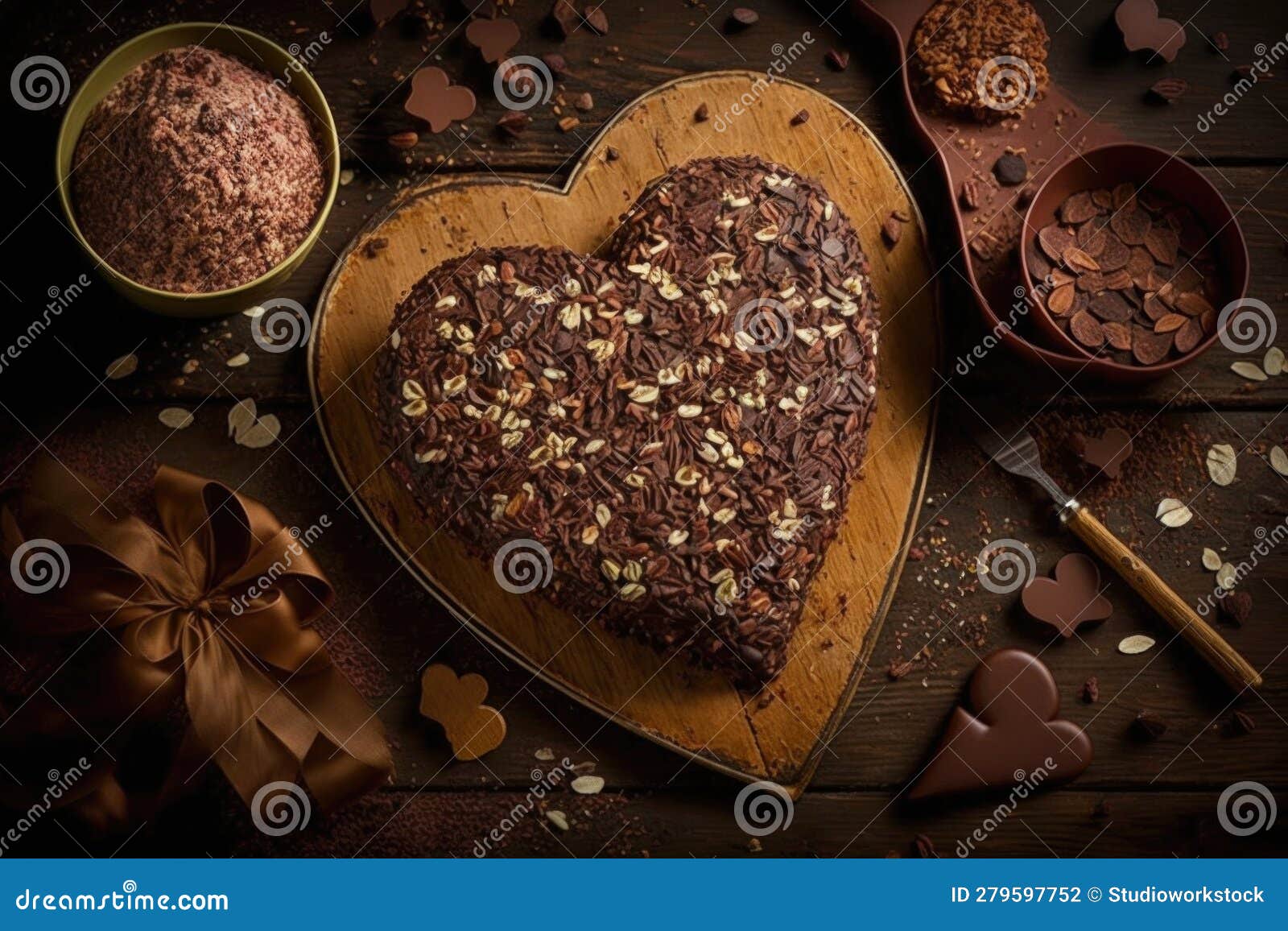 Heart-shaped Brownie Surrounded by Heart Shape of Chocolate and ...