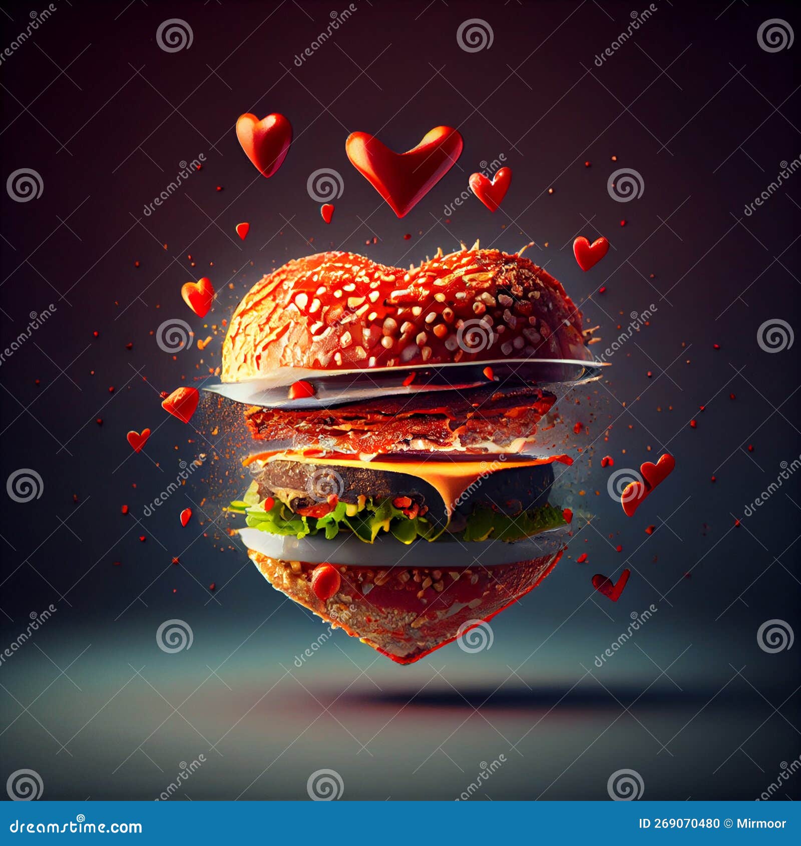 Heart shaped burger stock illustration. Illustration of eating - 269070480