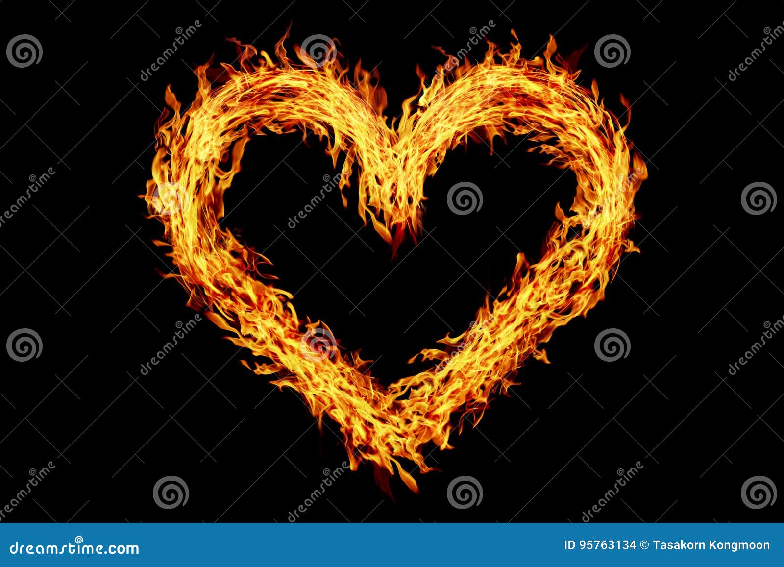 Heart Shaped Burning Fire Isolated on Black Stock Illustration ...