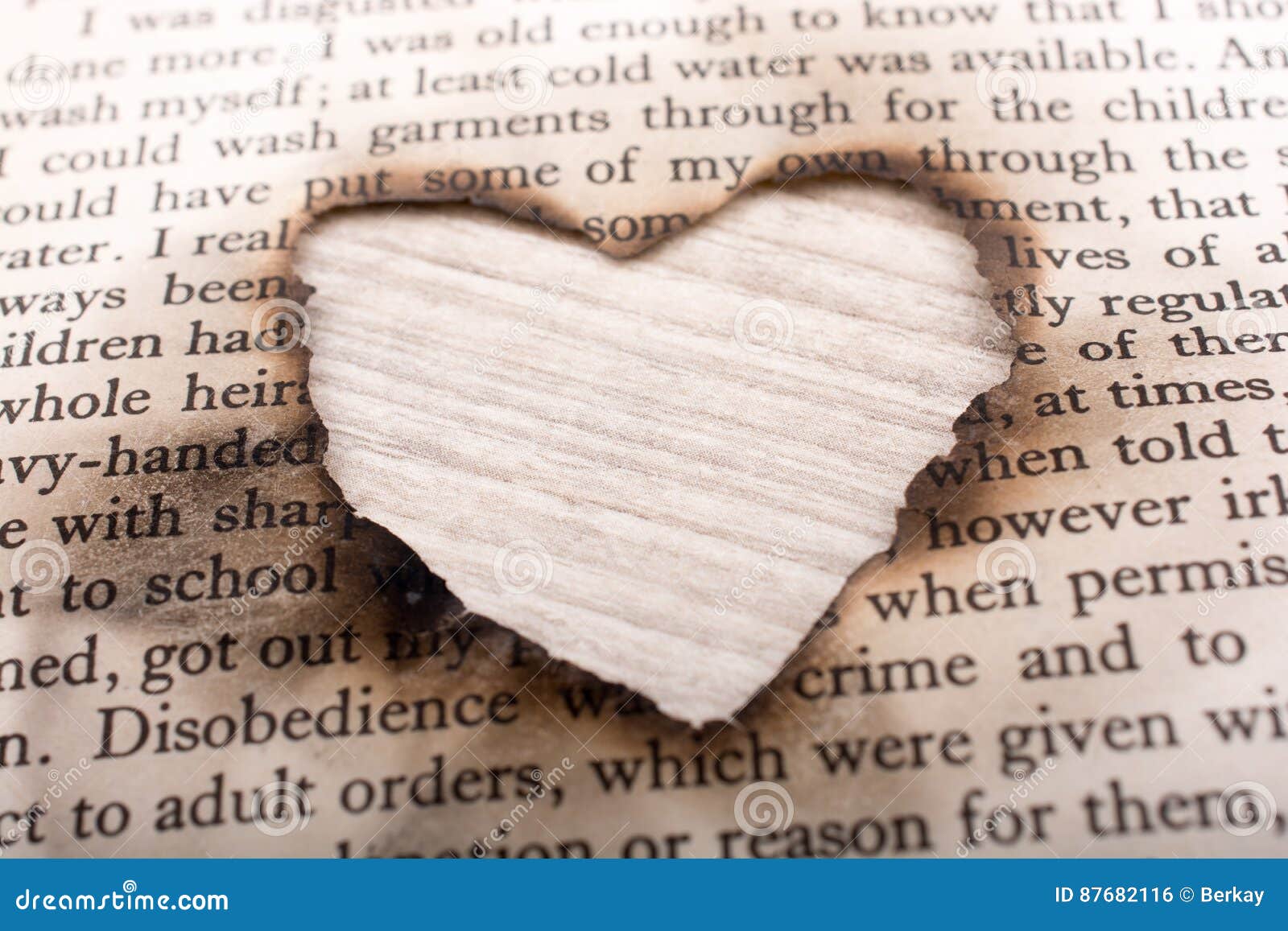 Heart Shaped Burnt Out of Texted Paper Editorial Photo - Image of honey ...