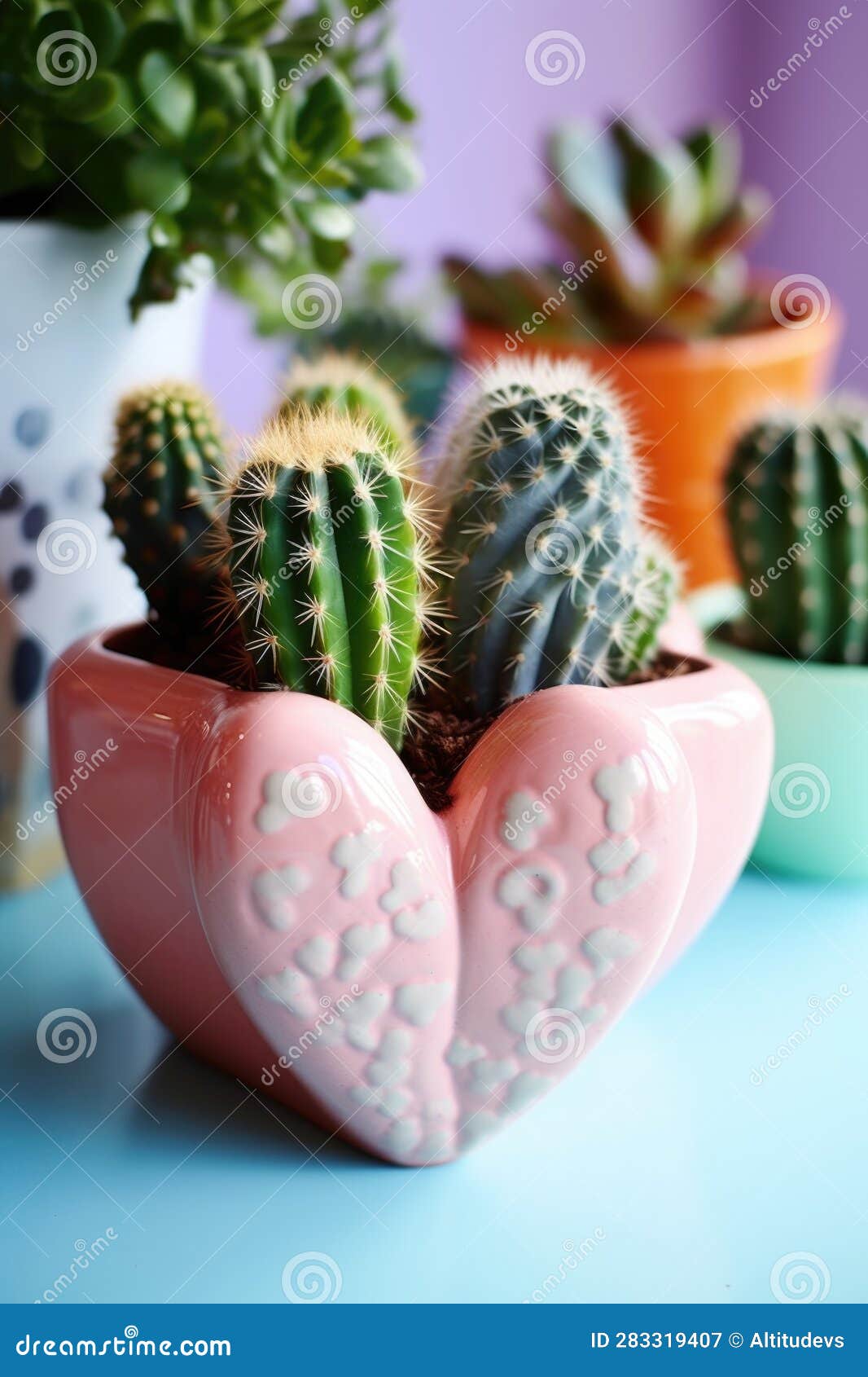 Heart-shaped Cacti in a Cute Planter Stock Illustration - Illustration ...