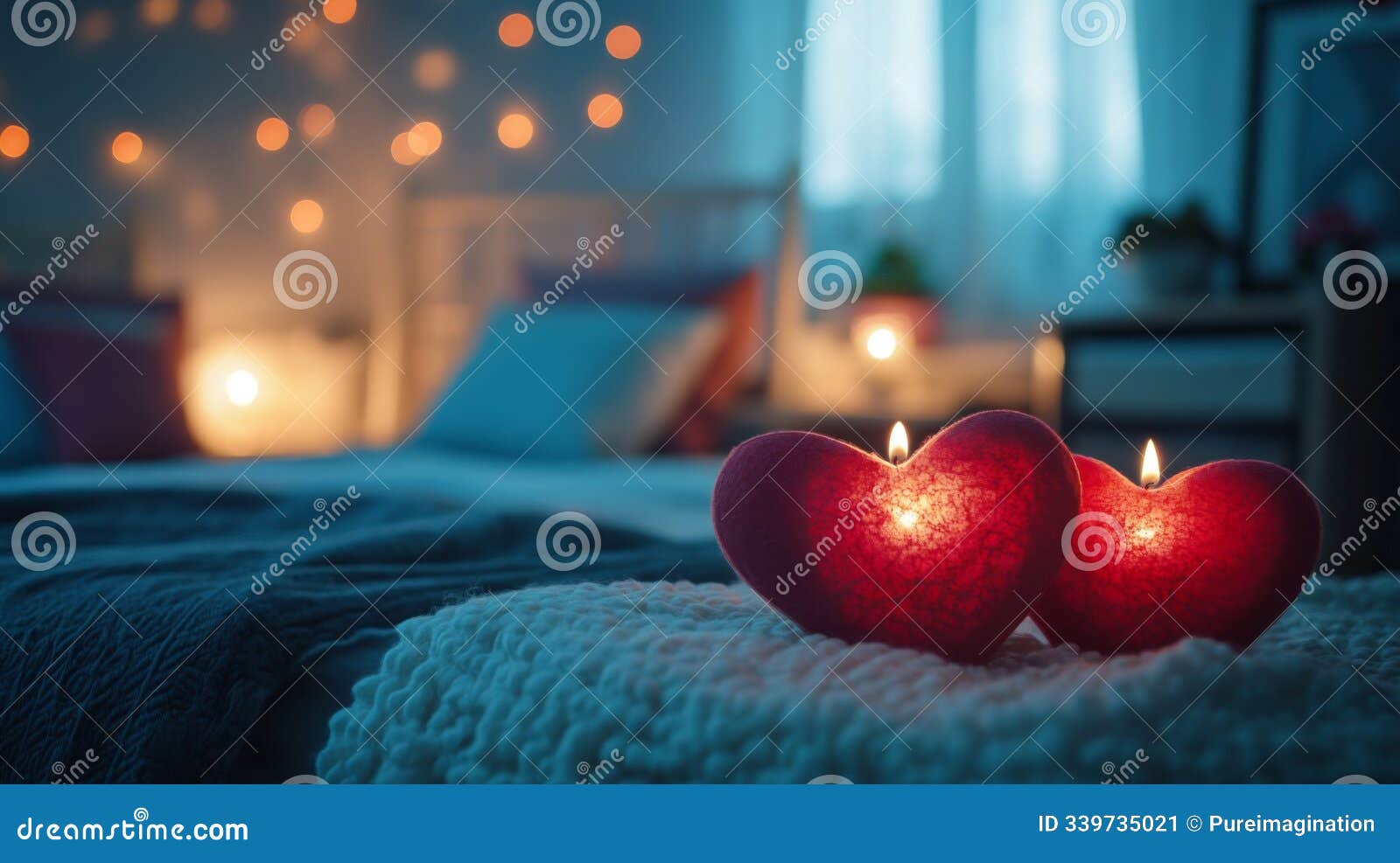Heart-Shaped Candles on a Bedside Table with a Blurred Bedroom ...