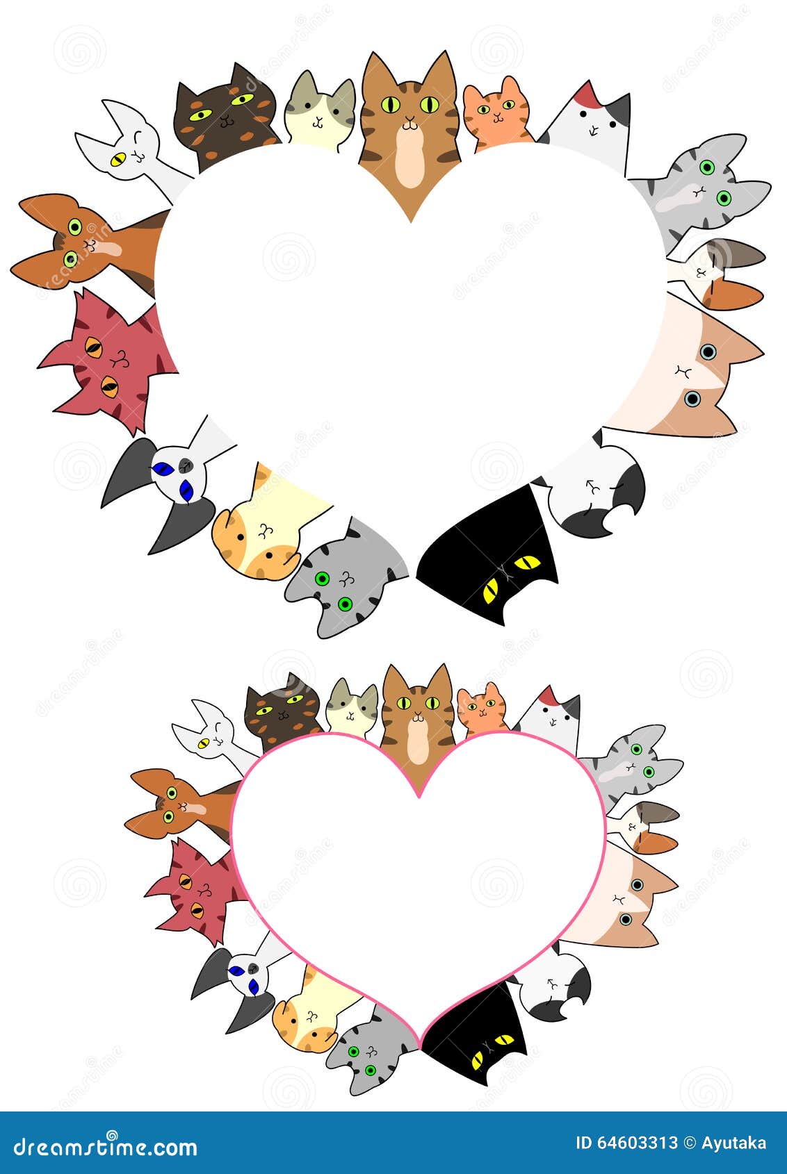 Heart Shaped Cats Border Set Stock Vector - Illustration of drawn ...
