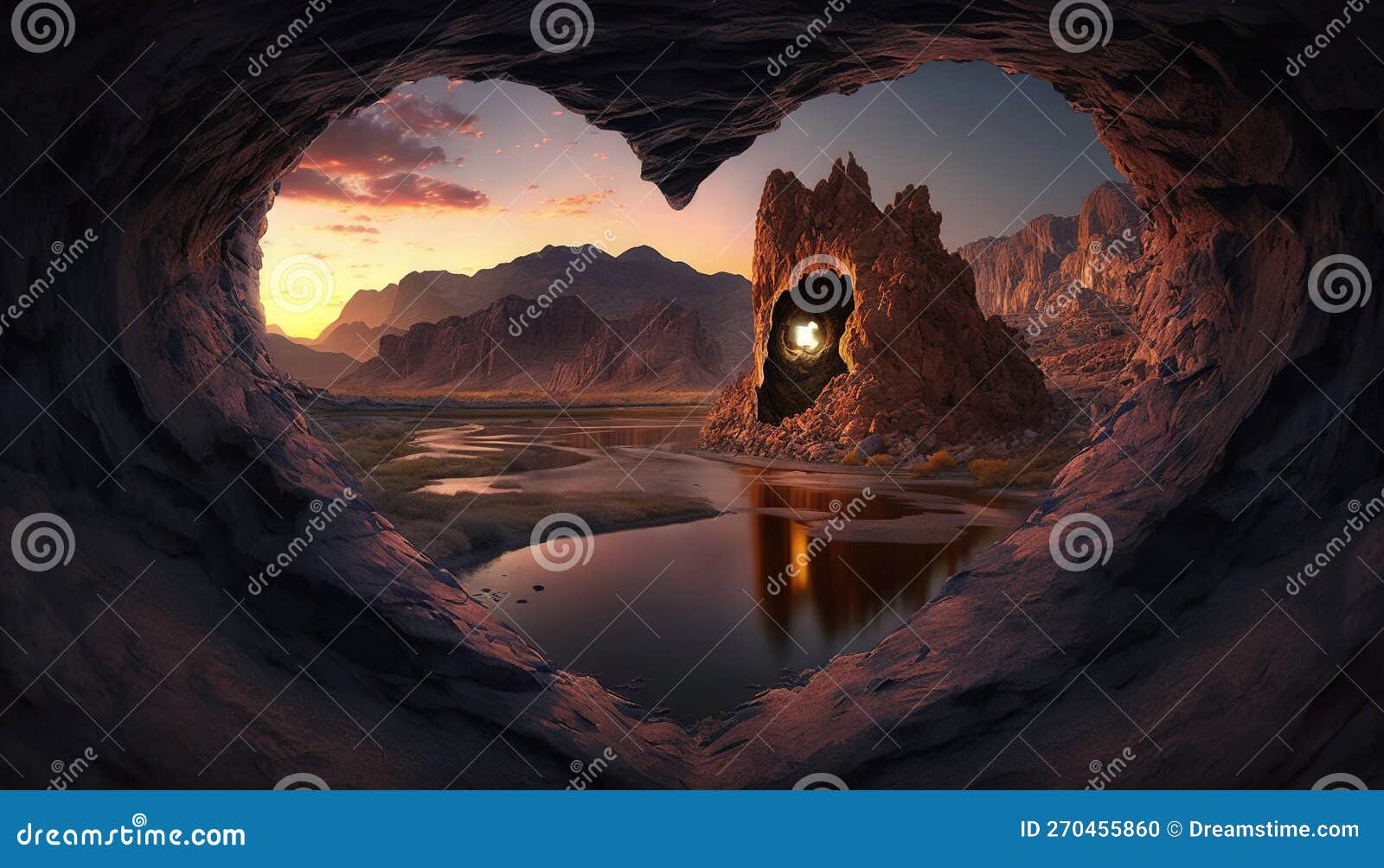 A Heart Shaped Cave with a Light in the Middle of it. Generative Ai ...