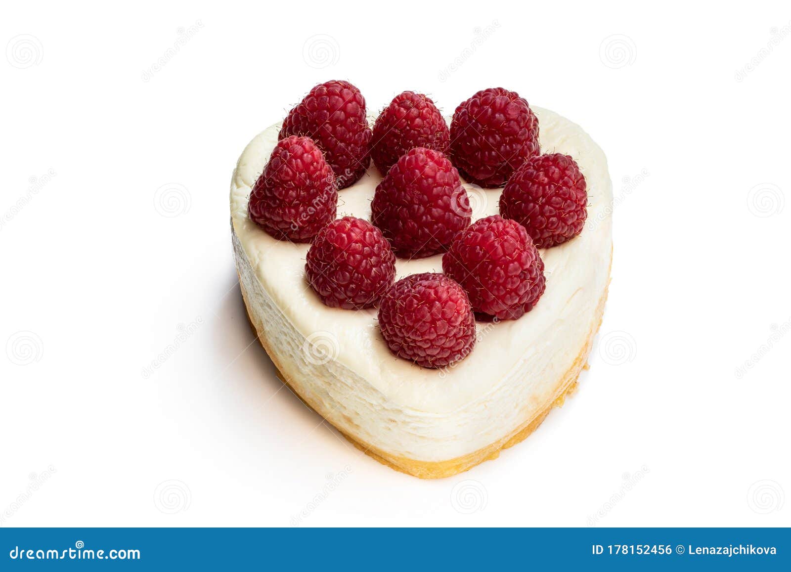 Heart Shaped Cheesecake with Raspberry Isolated on White. Top View ...