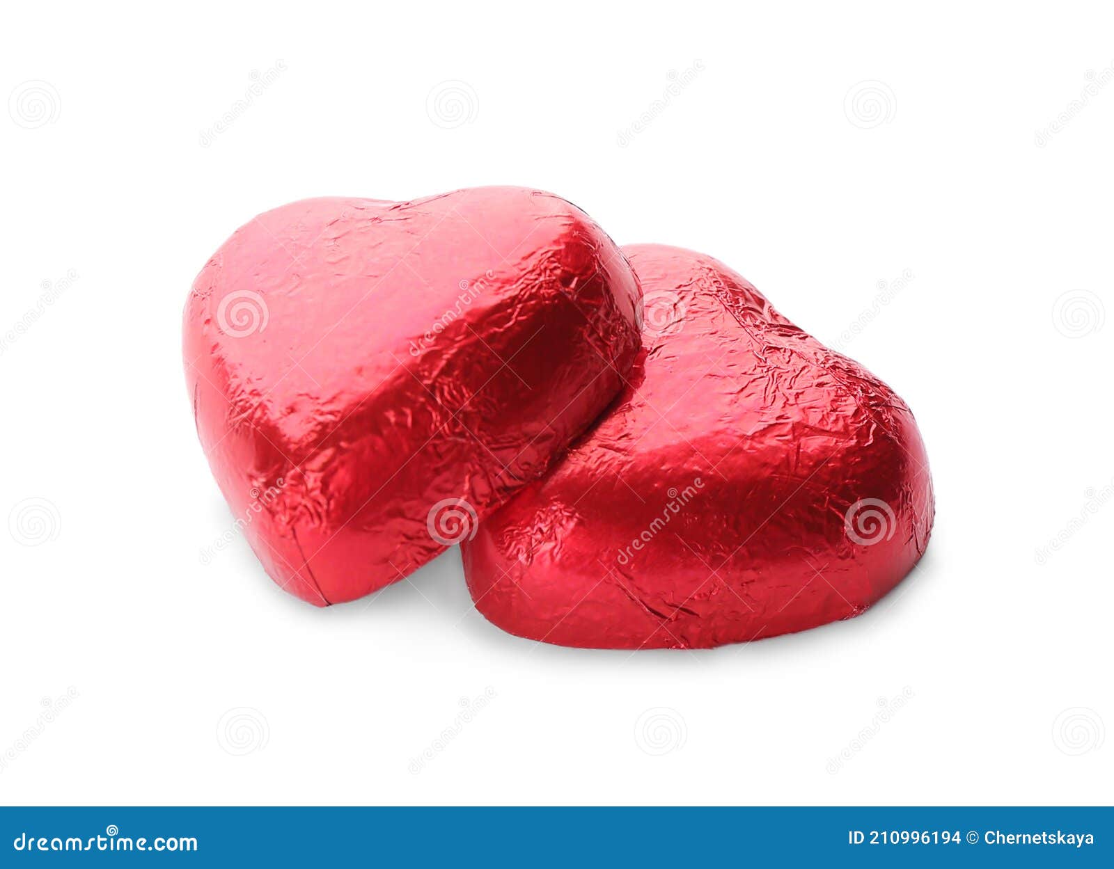 Heart Shaped Chocolate Candies in Red Foil on White Background Stock ...