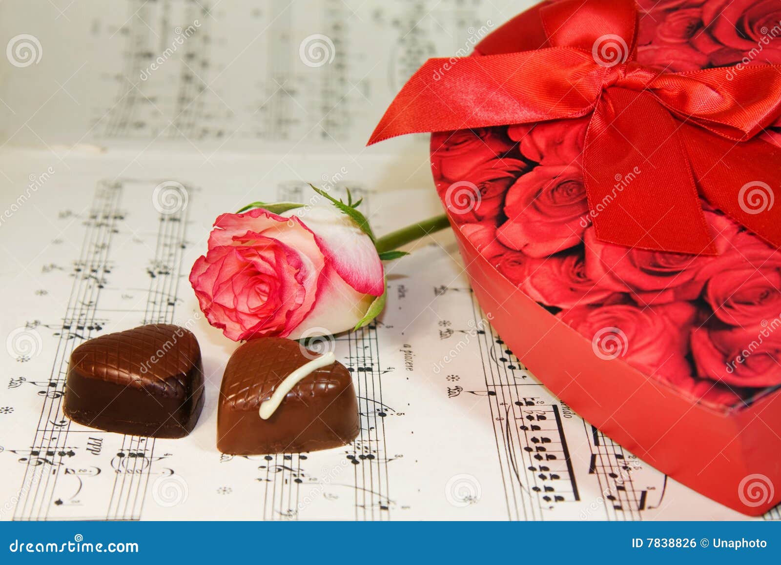 Heart Shaped Chocolates Over Classic Music Notes Stock Photo - Image of ...
