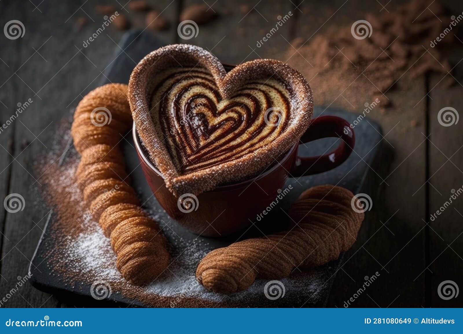 Heart-shaped Churro Floating in Cup of Hot Chocolate Stock Illustration ...