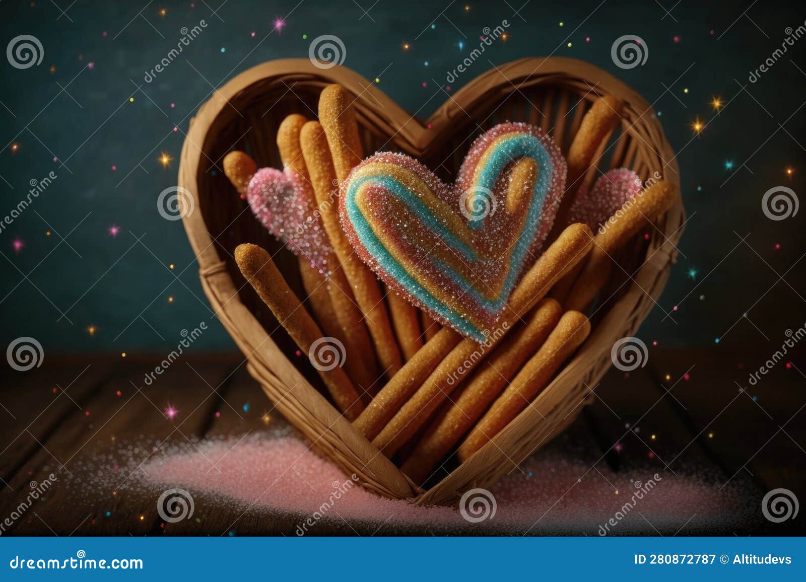 Heart-shaped Churros in a Basket with Heart Confetti, Ready for Sharing ...