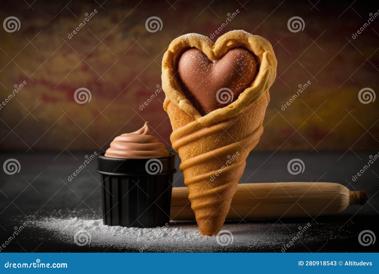 Heart-shaped Churros in a Cone with Dipping Sauce Stock Illustration ...