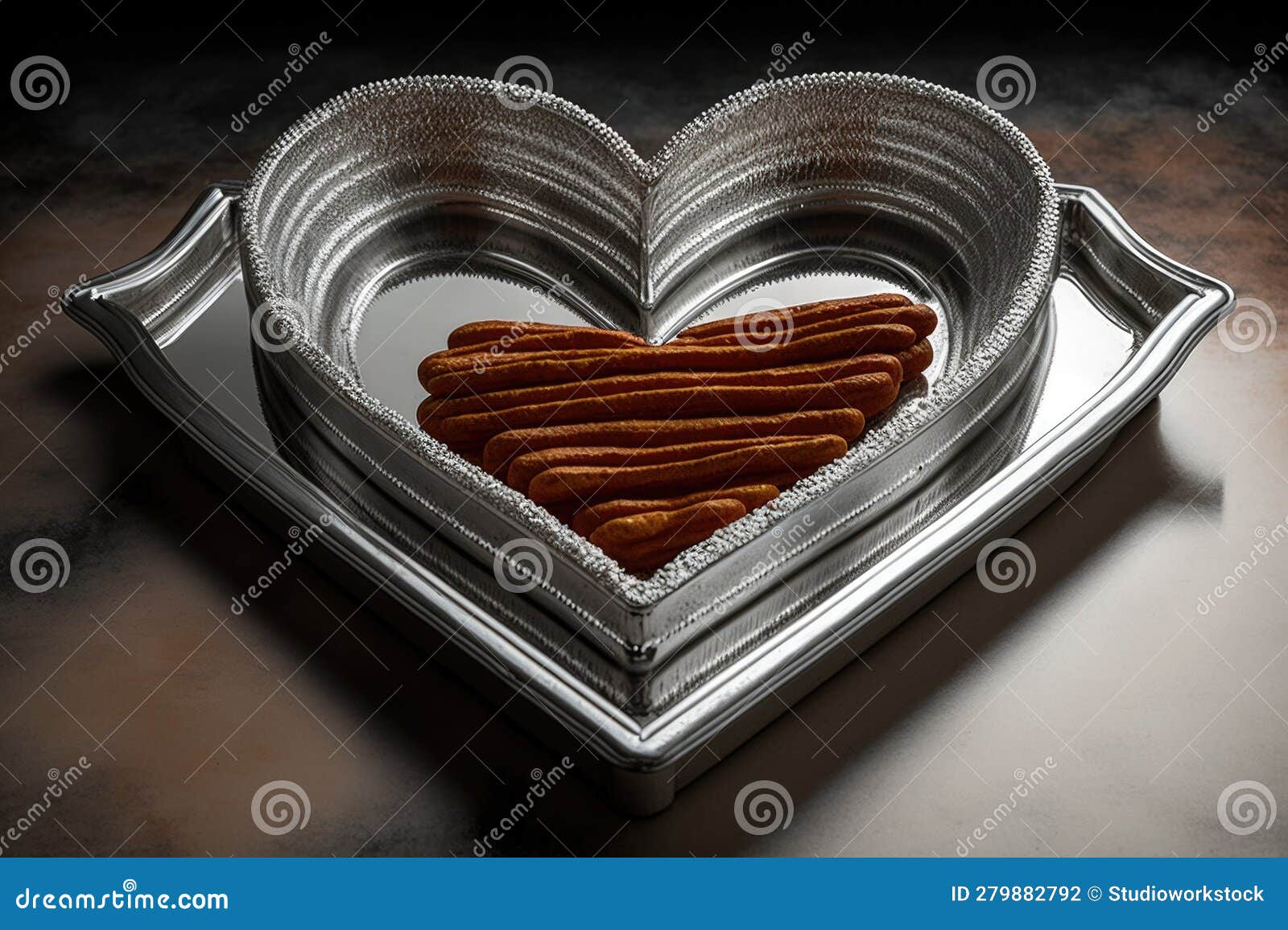 Heart-shaped Churros Draped Over Silver Serving Tray Stock Illustration ...