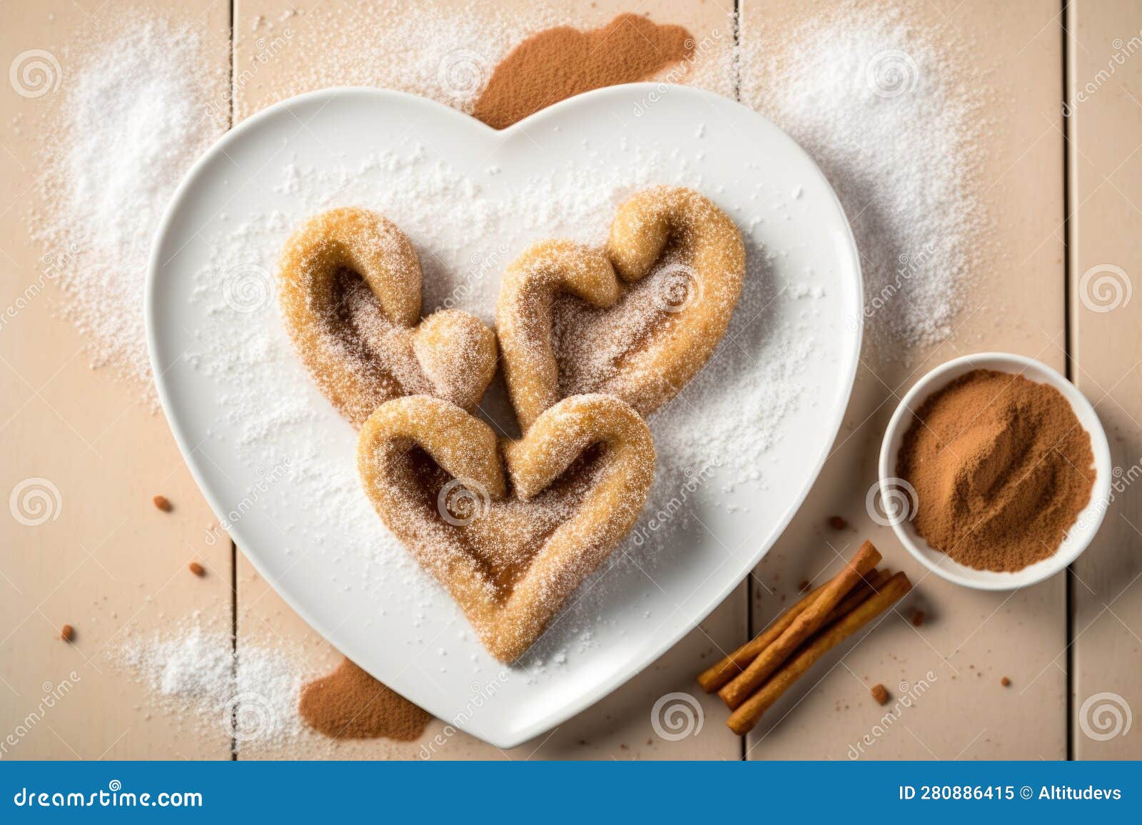Heart-shaped Churros on a White Plate with Cinnamon Sugar Stock ...