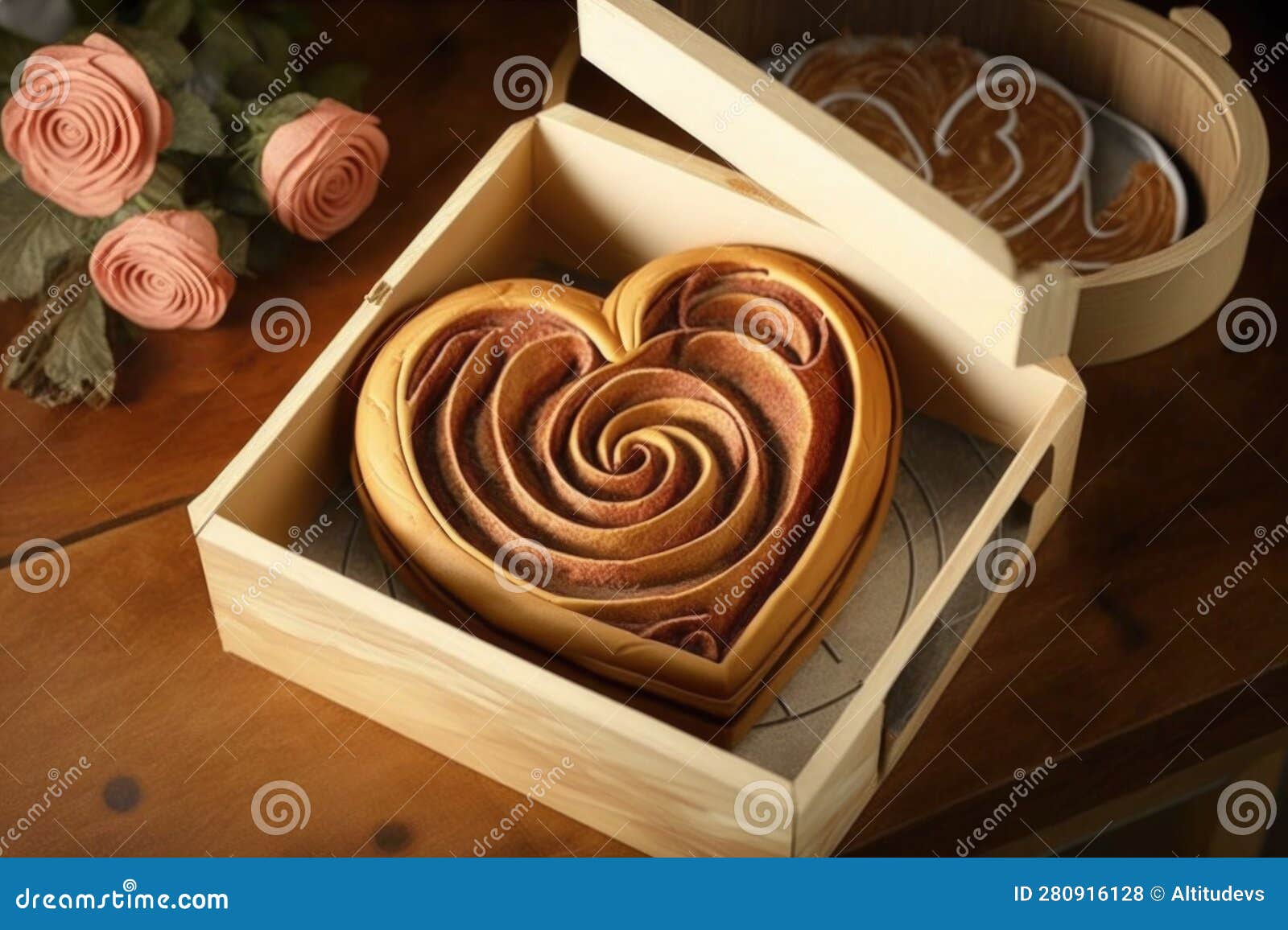 Heart-shaped Cinnamon Roll in a Box, Ready To Be Given As a Sweet and ...