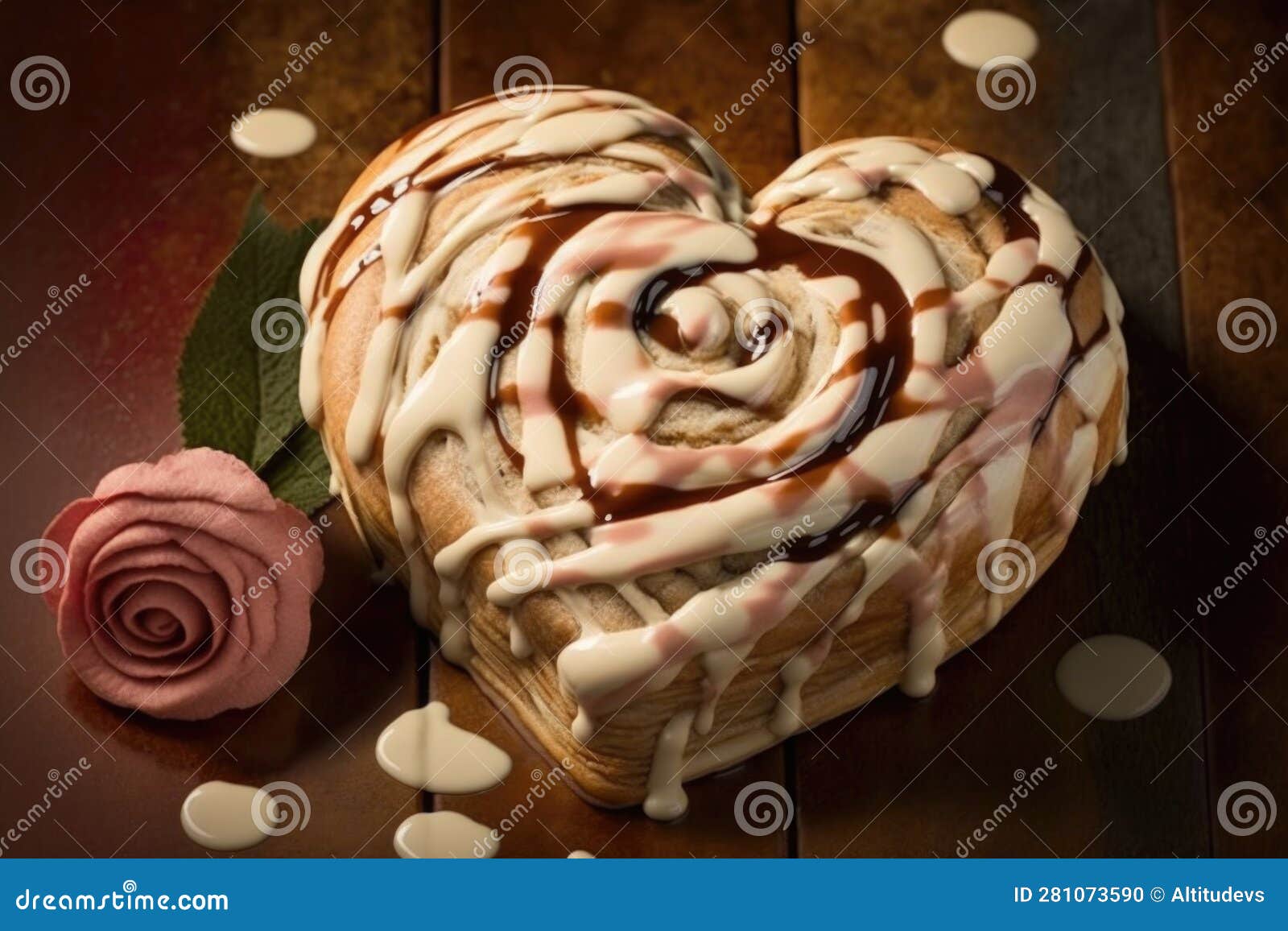 Heart-shaped Cinnamon Roll Drizzled with Gooey Icing and Sprinkled with ...