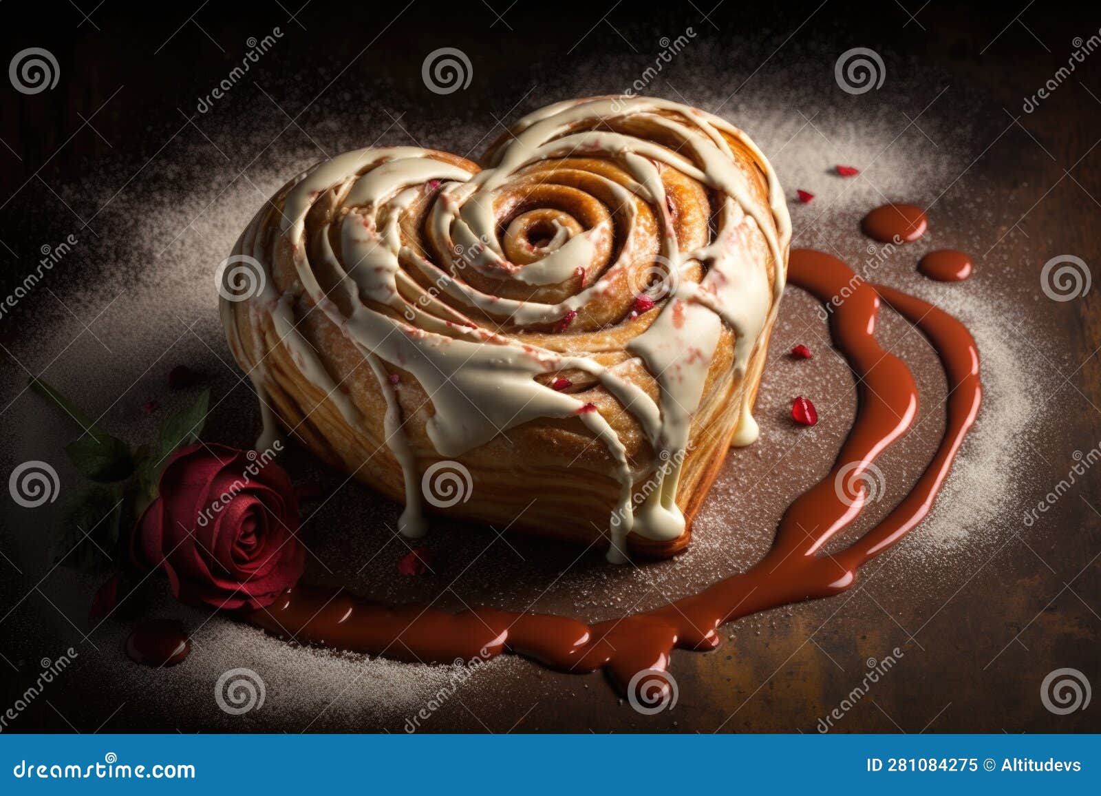 Heart-shaped Cinnamon Roll with Drizzled Icing and Heart-shaped ...