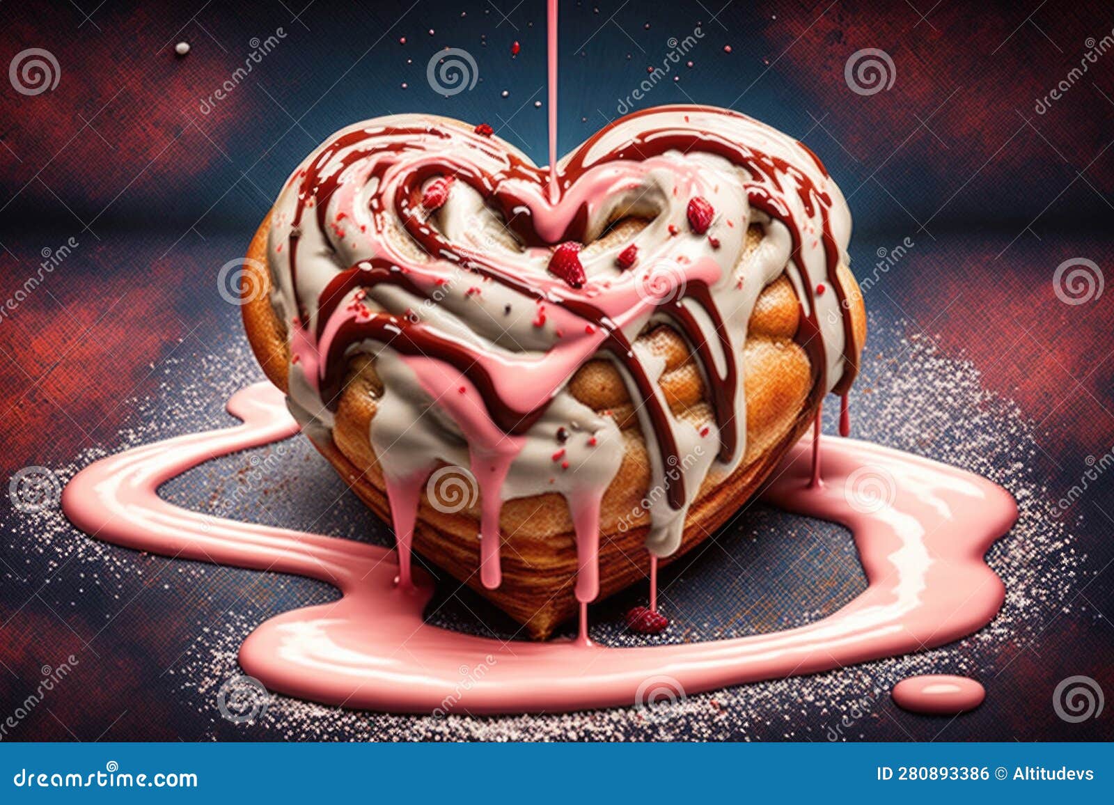Heart-shaped Cinnamon Roll with Drizzling Icing and Sprinkles Stock ...