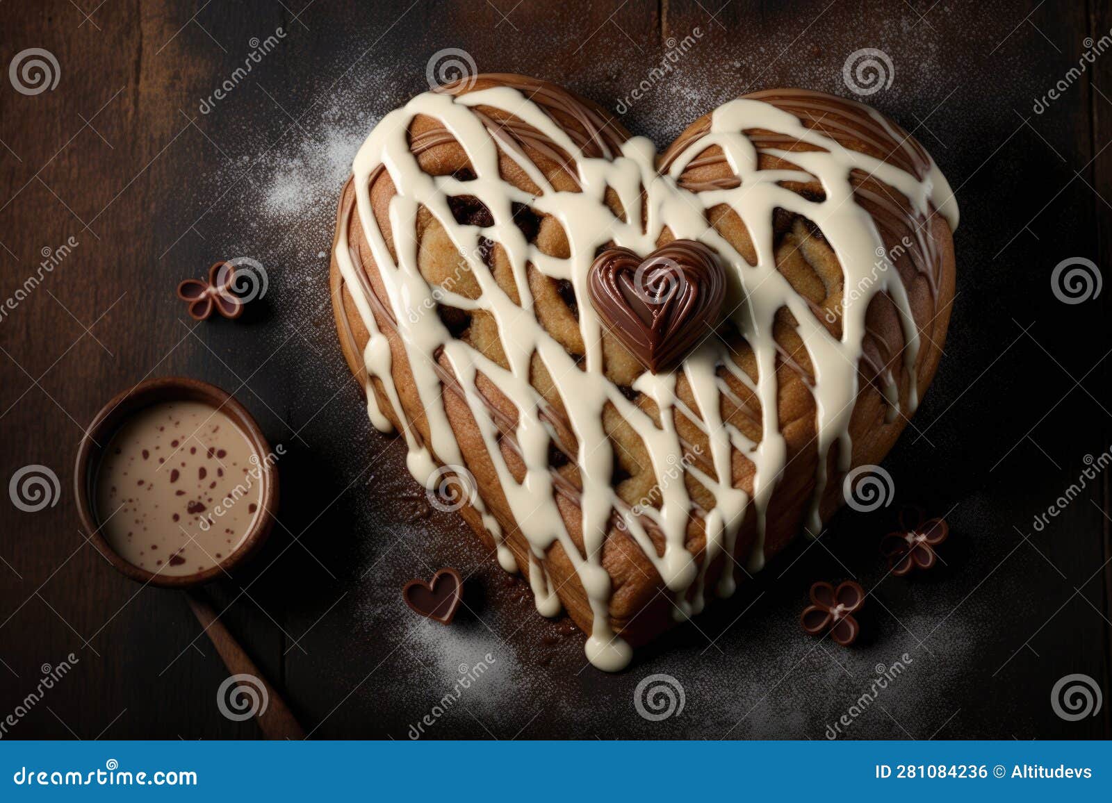 Heart-shaped Cinnamon Roll, with Icing Drizzle, Surrounded by String of ...