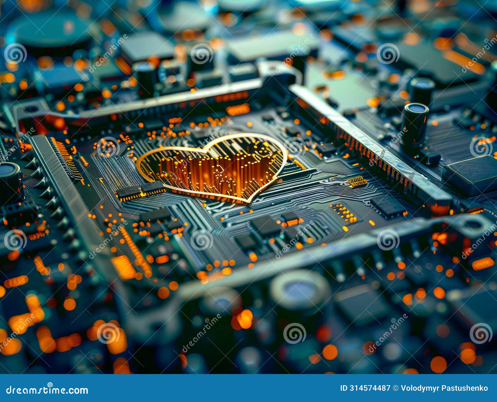 A Heart Shaped Circuit Board with a Light on it Stock Image - Image of ...