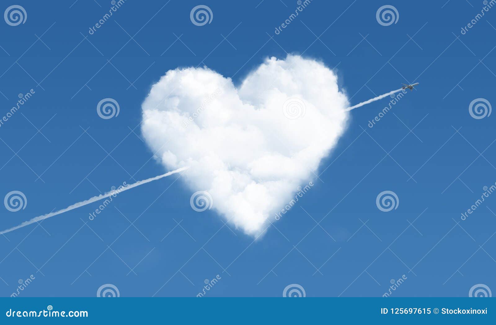 Heart Shaped Cloud and Airplane in the Sky 2 Stock Image - Image of ...