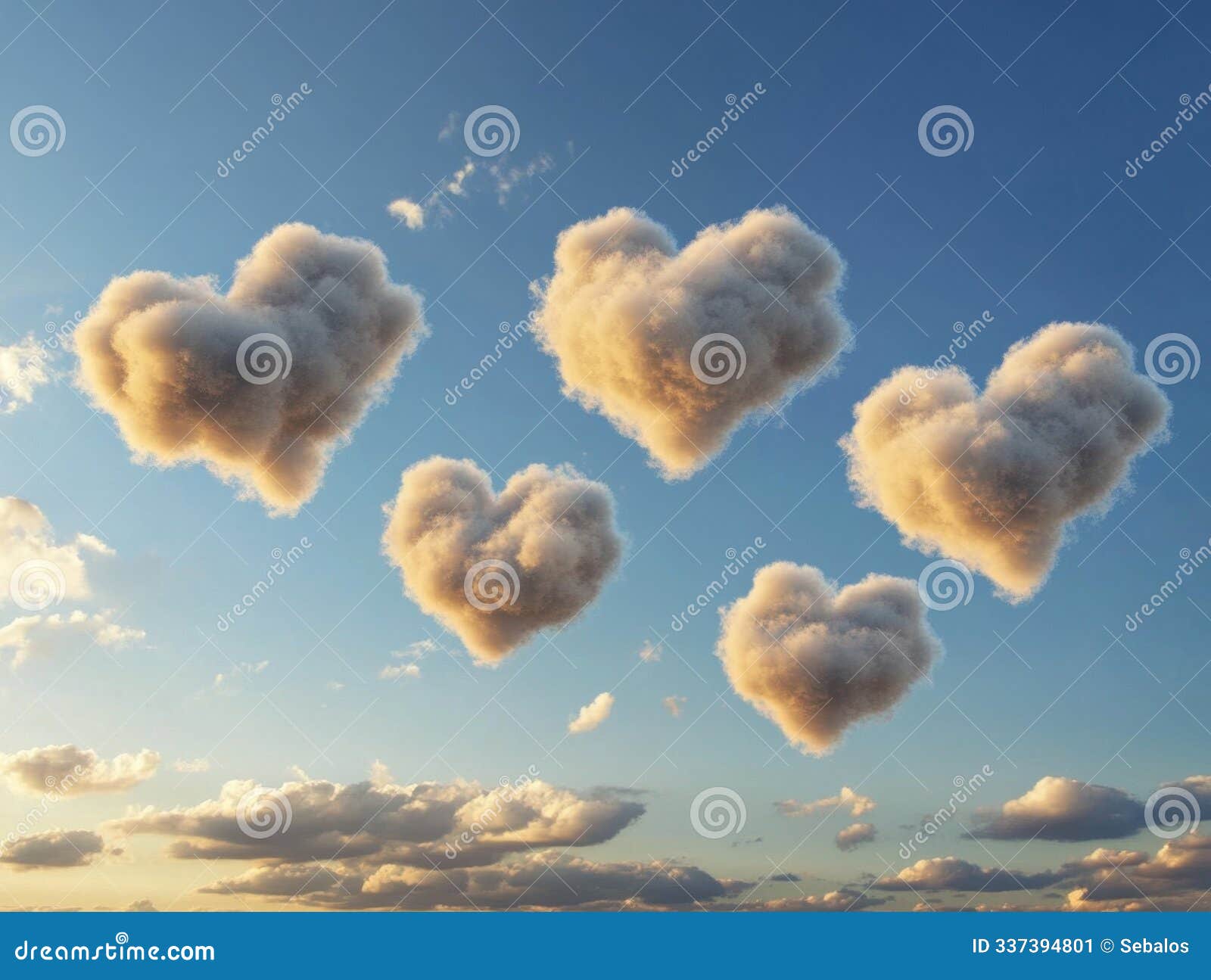 Heart-shaped Clouds Floating in a Serene Blue Sky at Sunset Stock ...