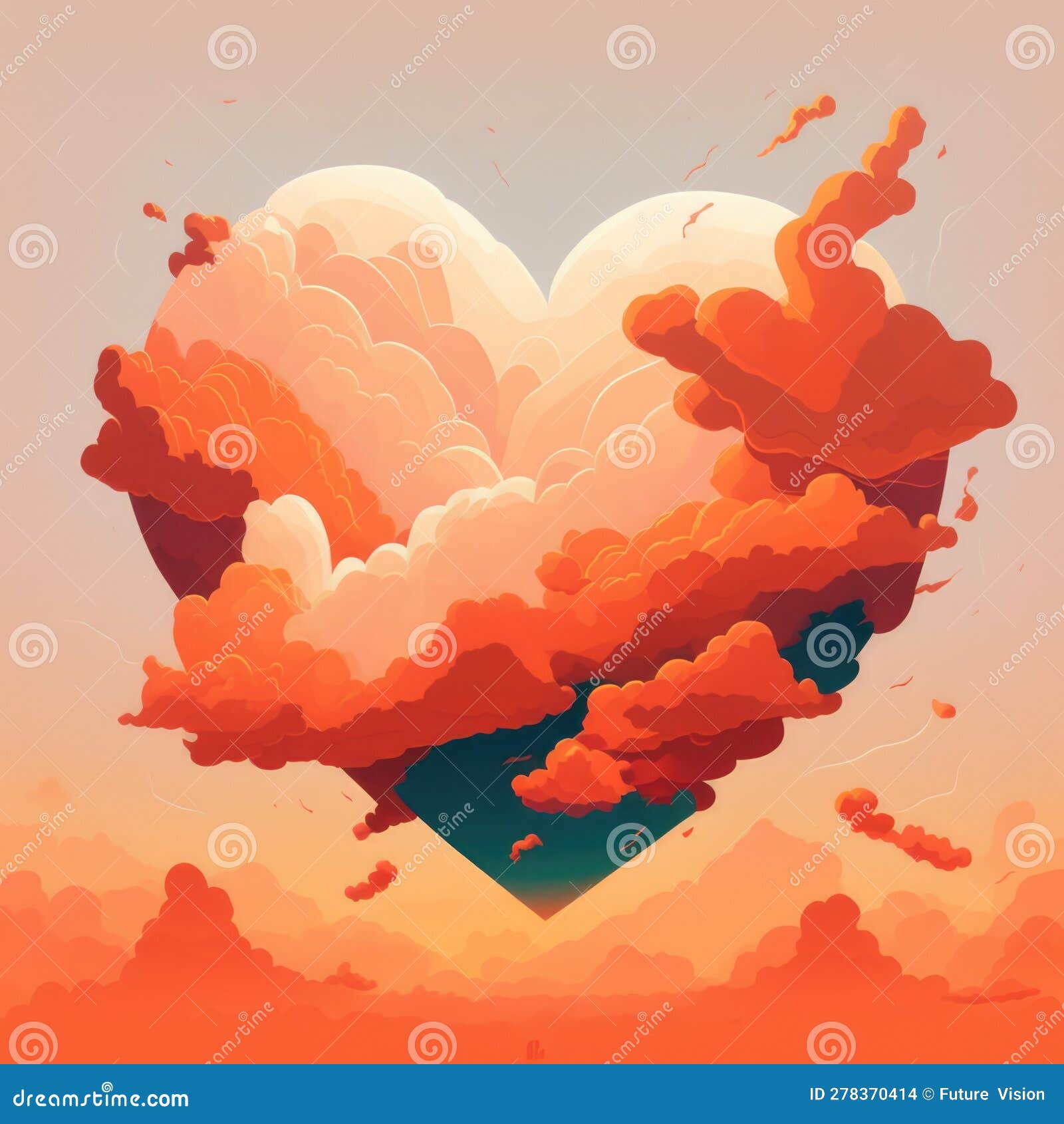 Heart Shaped Clouds in Orange Sky, Created Using Generative Ai ...