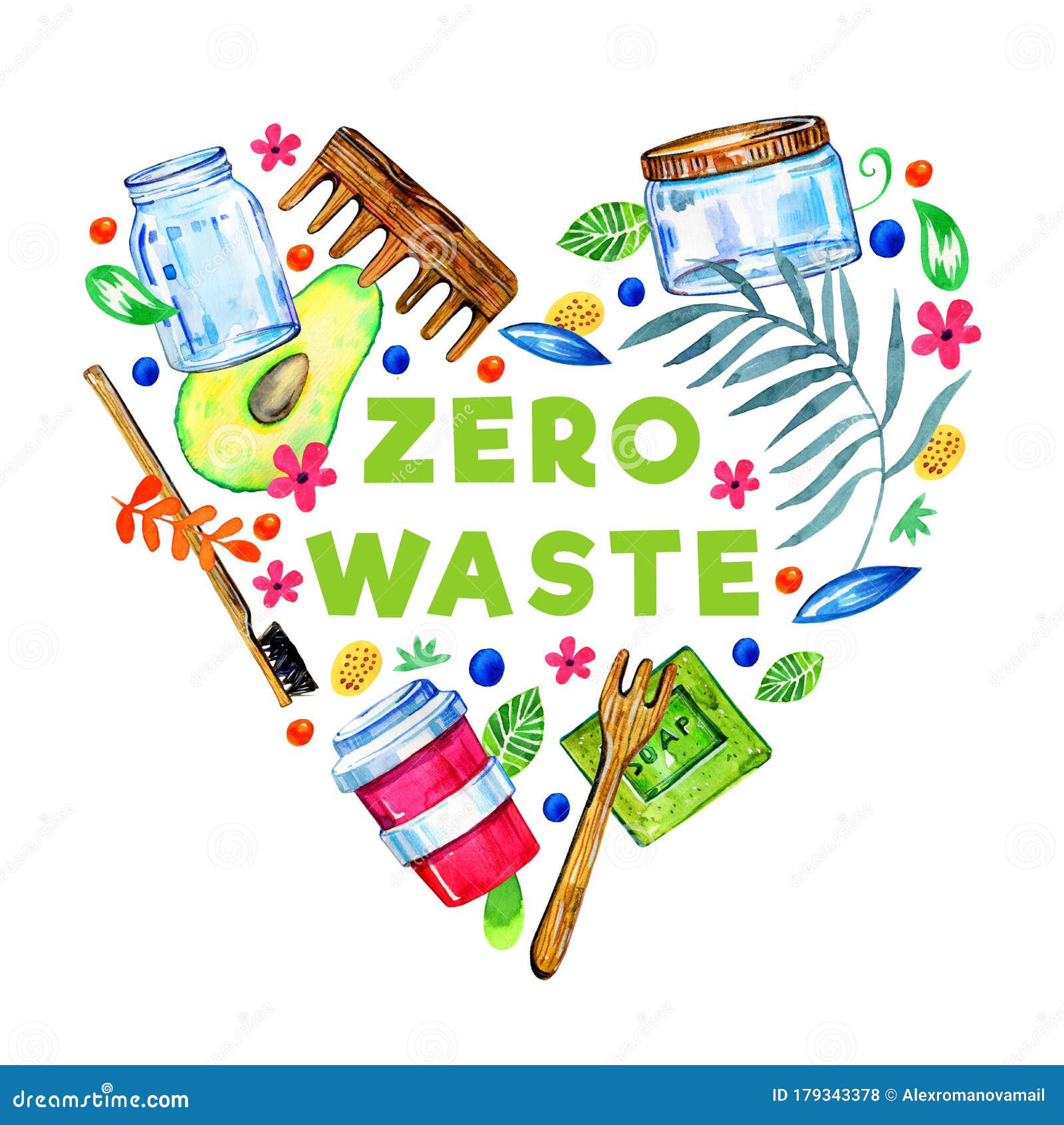 Heart Shaped Composition with Zero Waste Objects and Flowers Stock ...