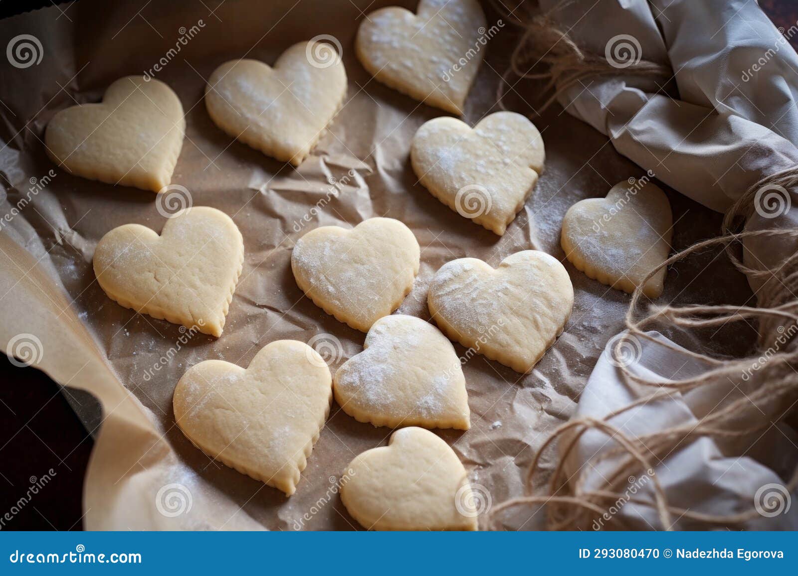 Heart Shaped Cookies on Baking Parchment Paper Stock Illustration ...