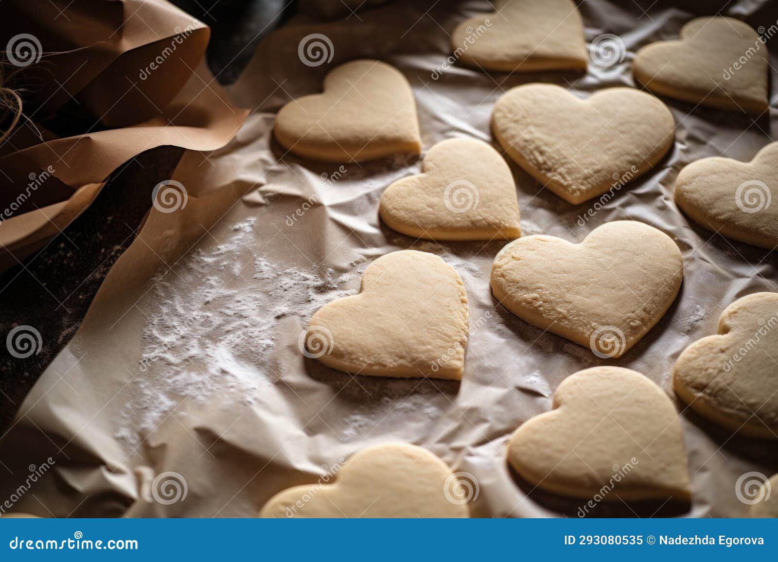 Heart Shaped Cookies on Baking Parchment Paper Stock Illustration ...