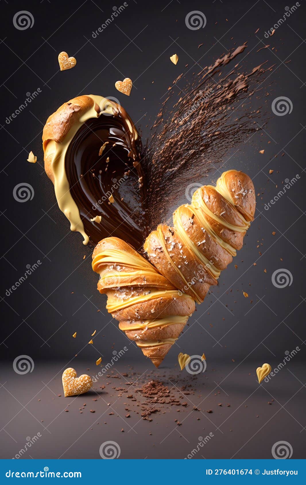 Heart Shaped Croissant Explosion Splash. Generative Ai Stock ...