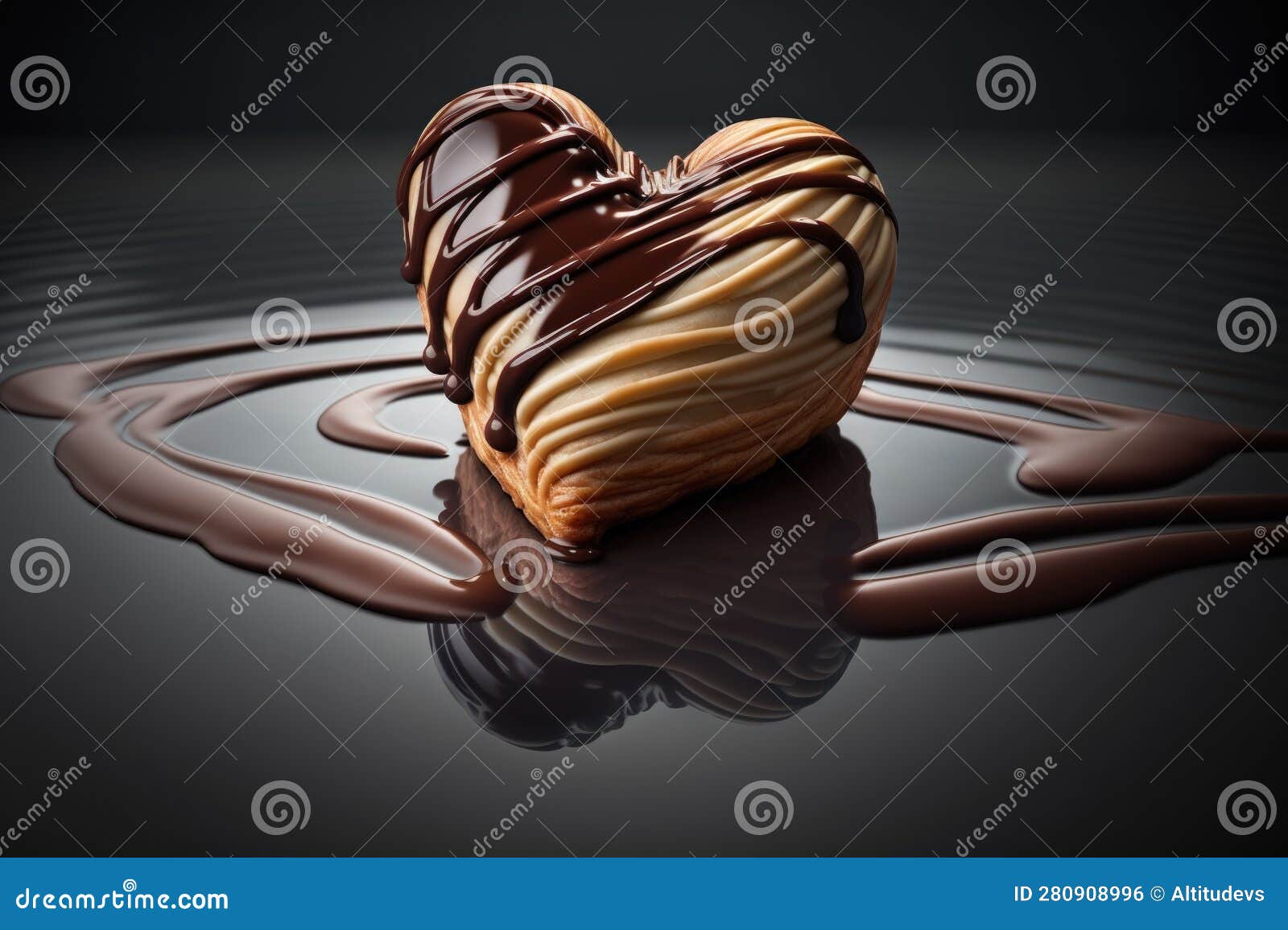 Heart-shaped Croissant Floating in a Pool of Warm Chocolate Sauce Stock ...